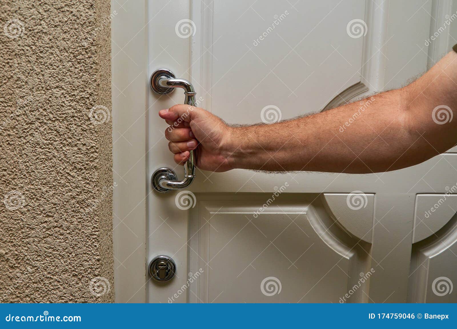 Hand on a door handle stock photo. Image of metal, knob - 174759046