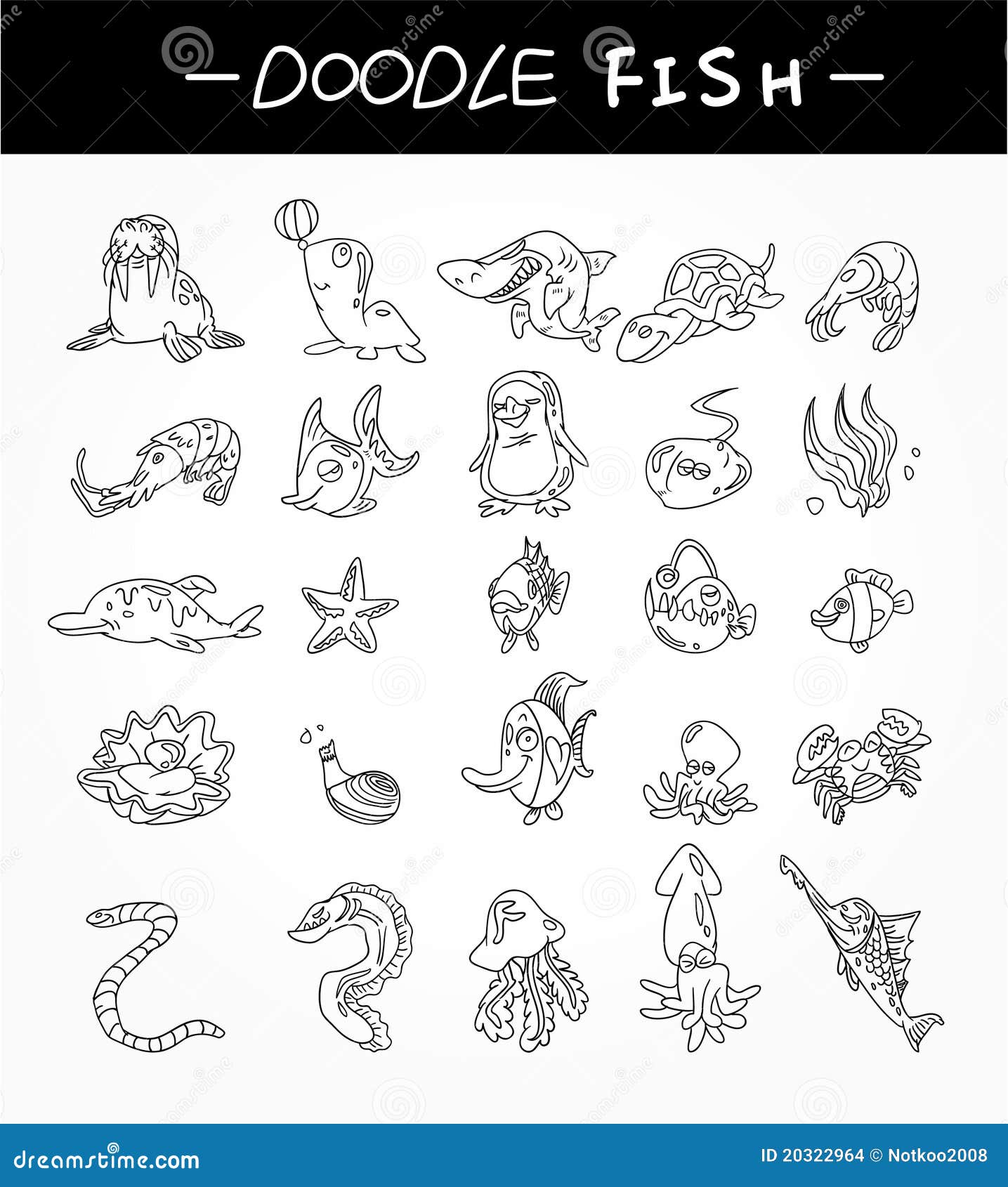 Hand Draw Aquarium Fish Icons Set Stock Vector - Illustration of ...