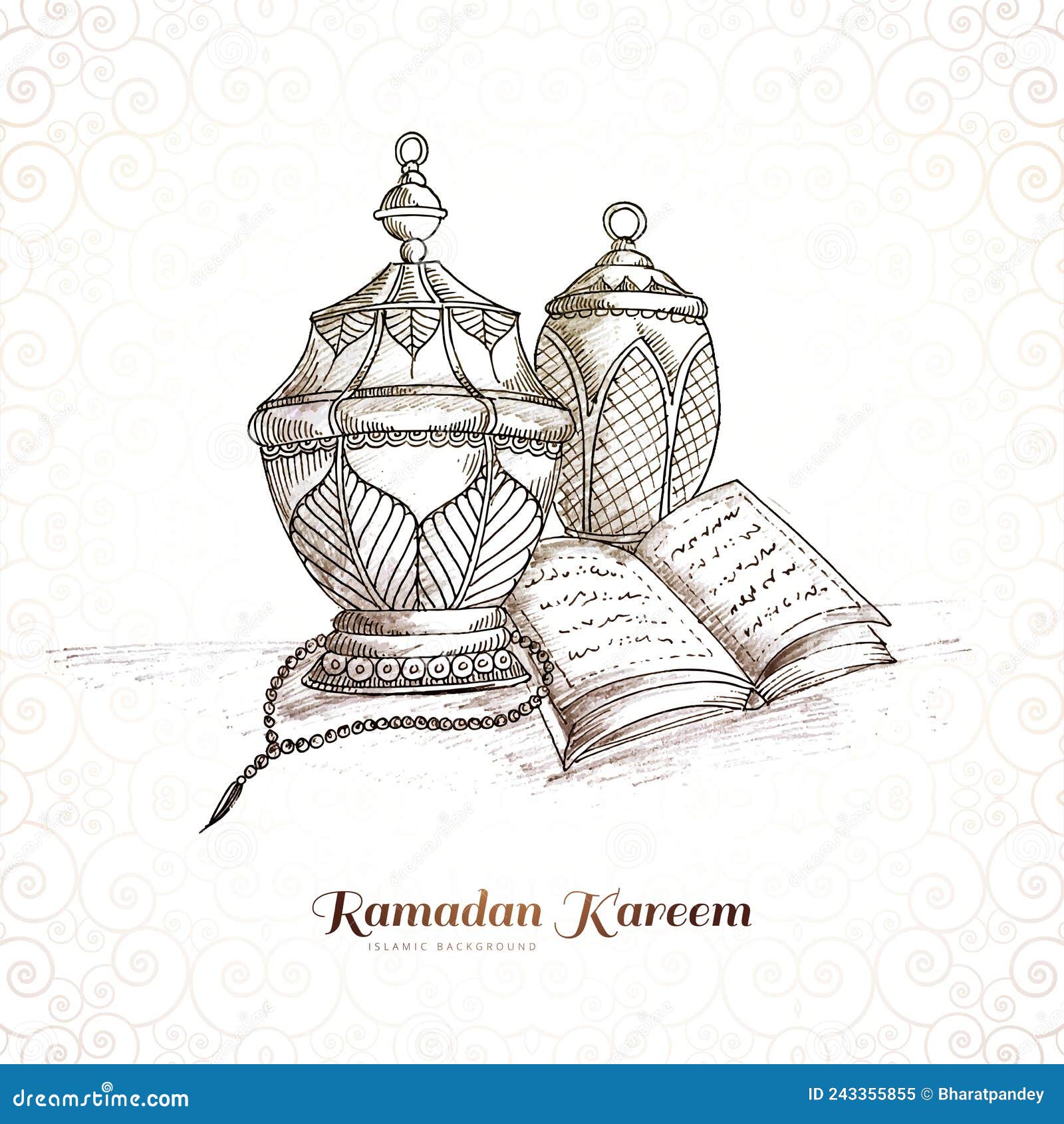 .Hand Draw Arabic Lamps Sketch Card Design Stock Illustration ...
