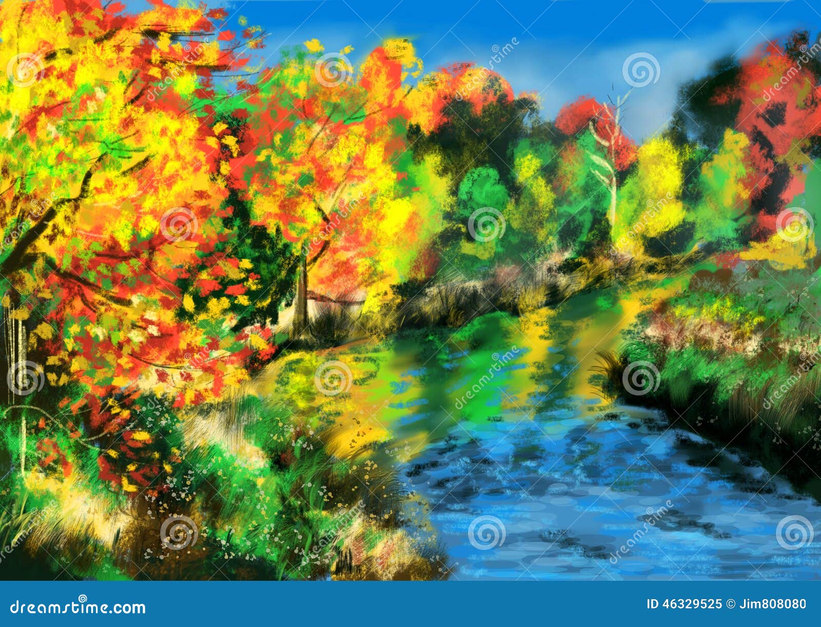 Hand draw autumn forest stock illustration. Illustration of golden ...