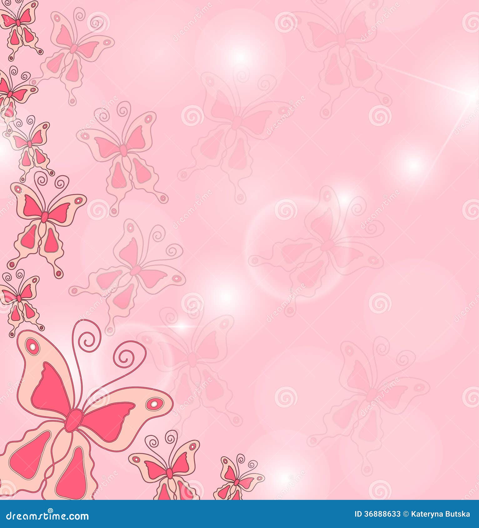 Hand Draw Background of Pink Butterflies. Stock Vector - Illustration ...