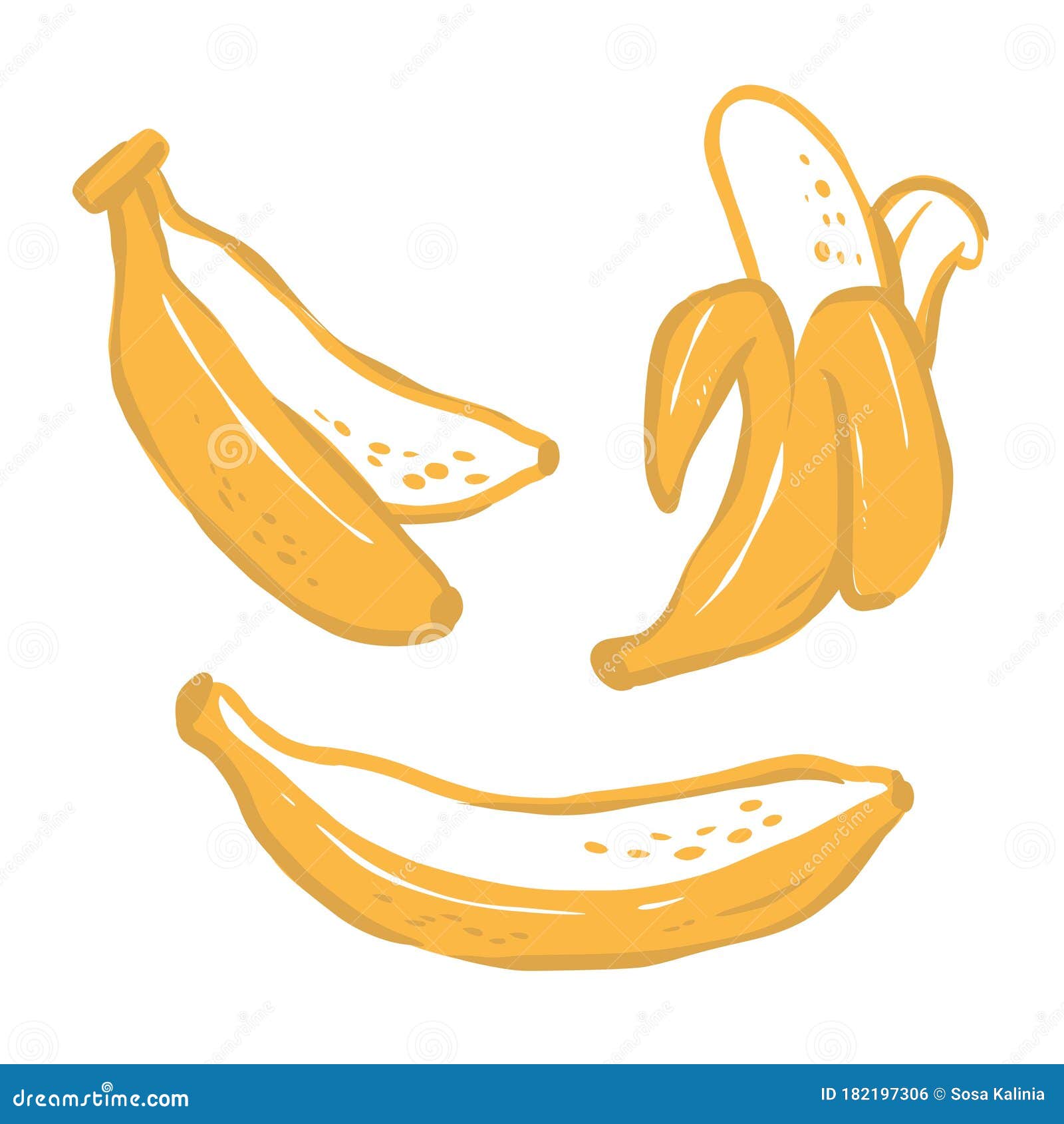 Hand Draw Banana Yellow Design Stock Illustration - Illustration of ...