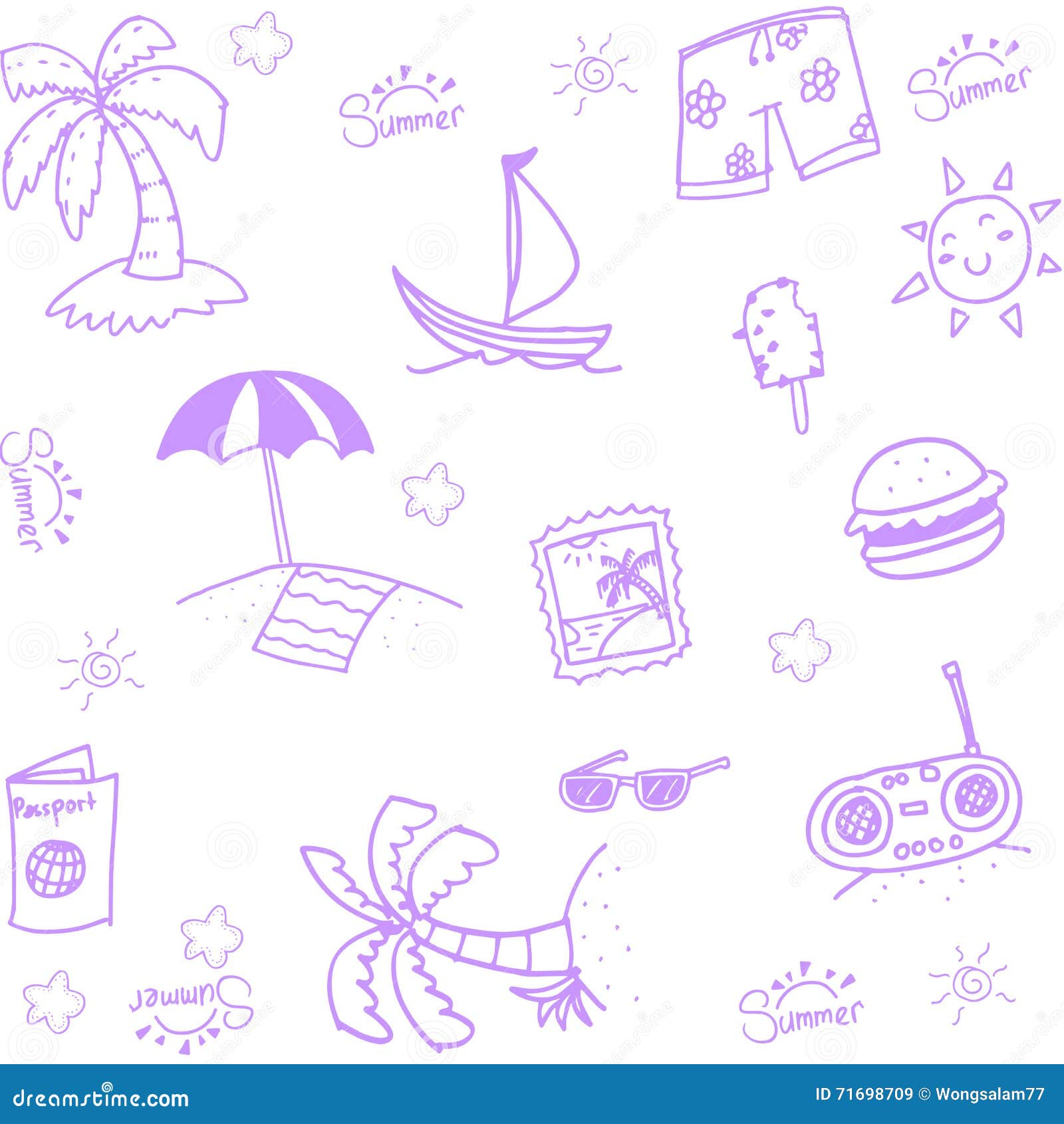 Hand Draw beach doodle stock vector. Illustration of contour - 71698709