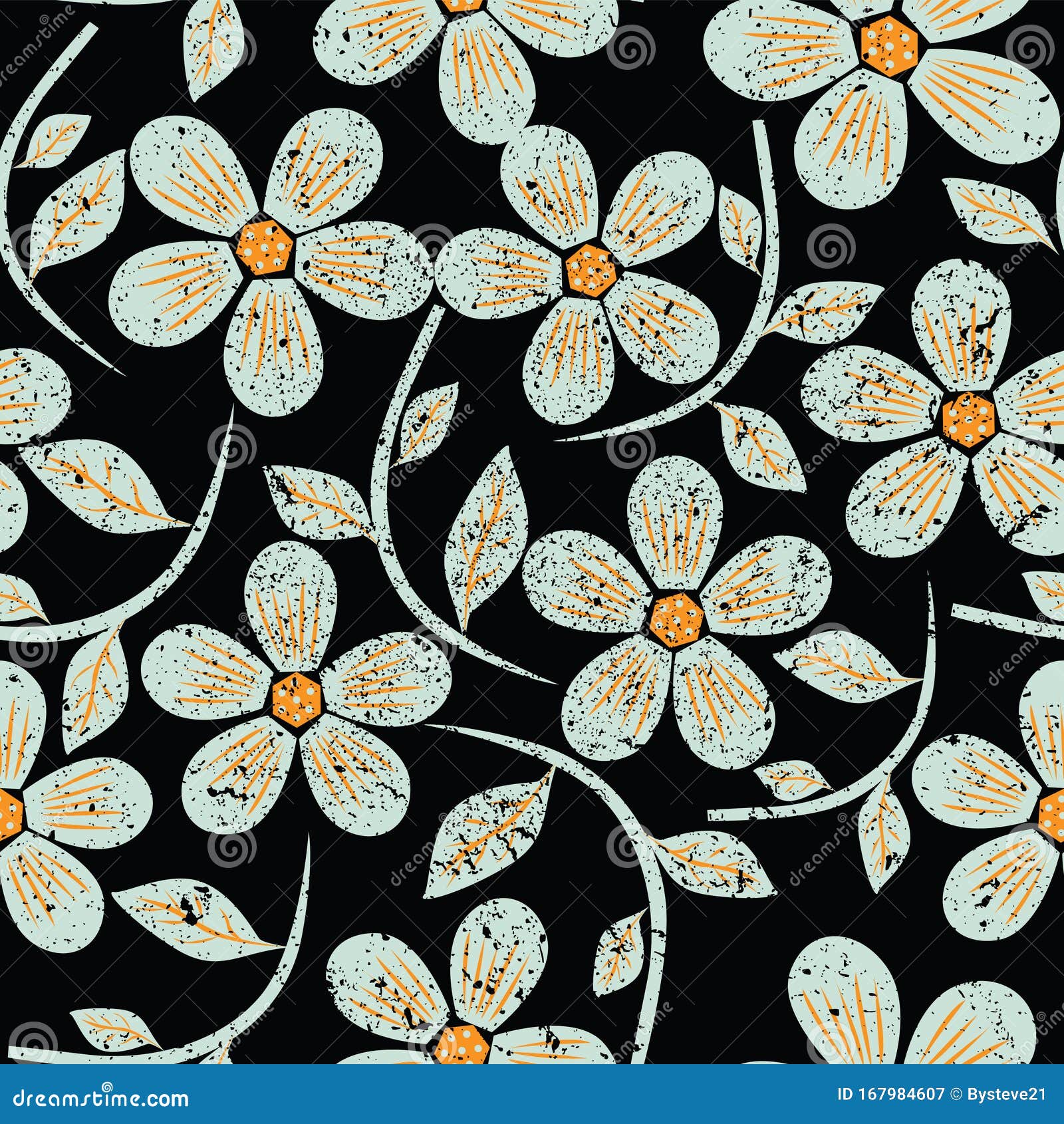 Hand Draw Beautiful Flower with Branch Seamless Pattern Stock Vector ...