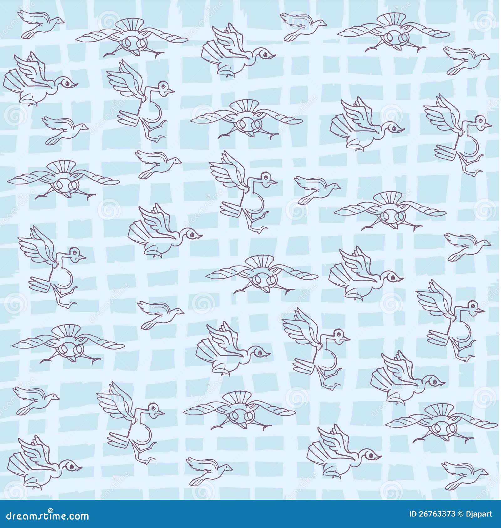 Hand Draw of Bird Pattern on Blue Background Stock Vector ...