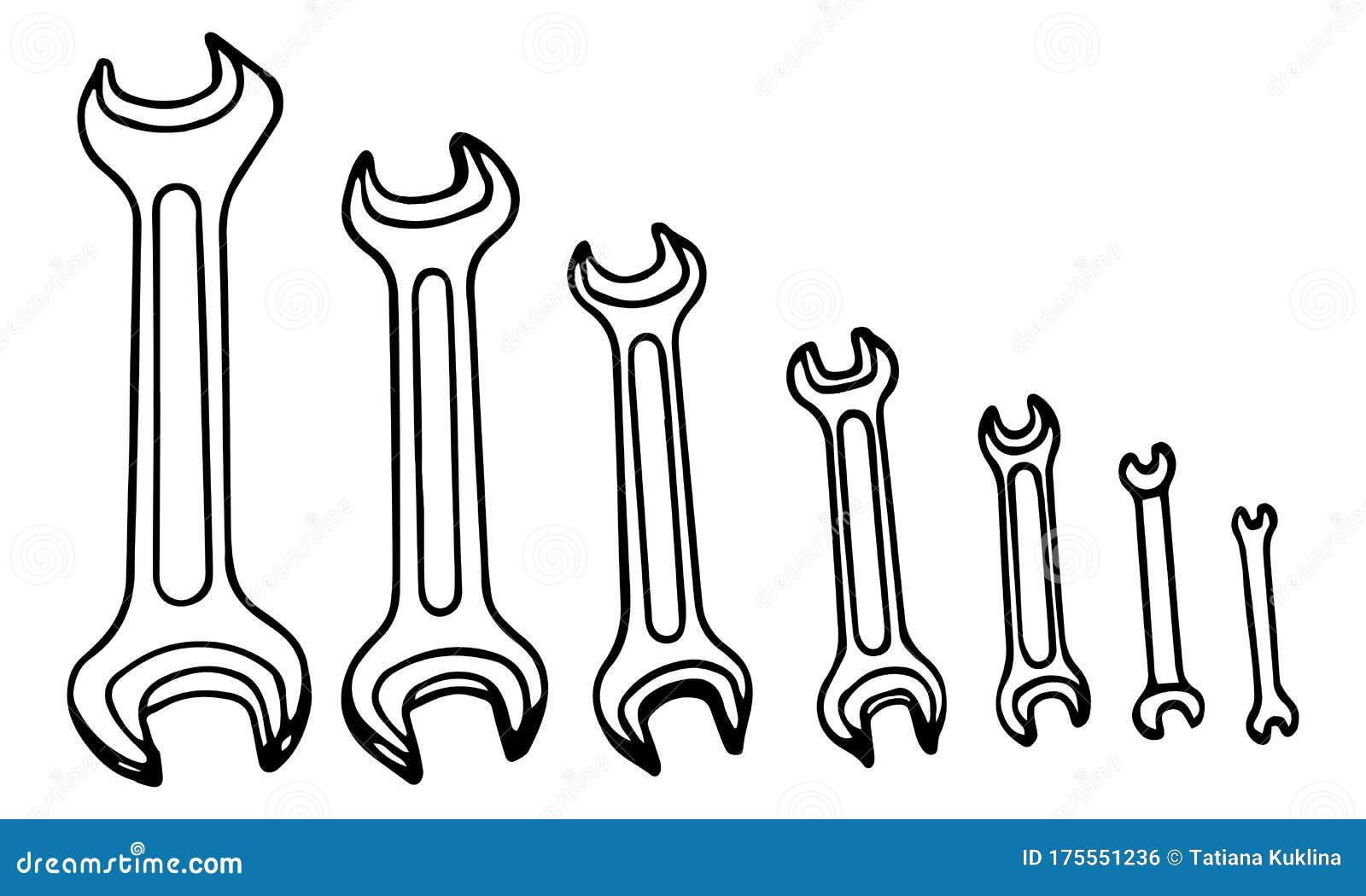 Hand-draw Black Vector Illustration of Metallic Locksmith Wrenches Tool ...