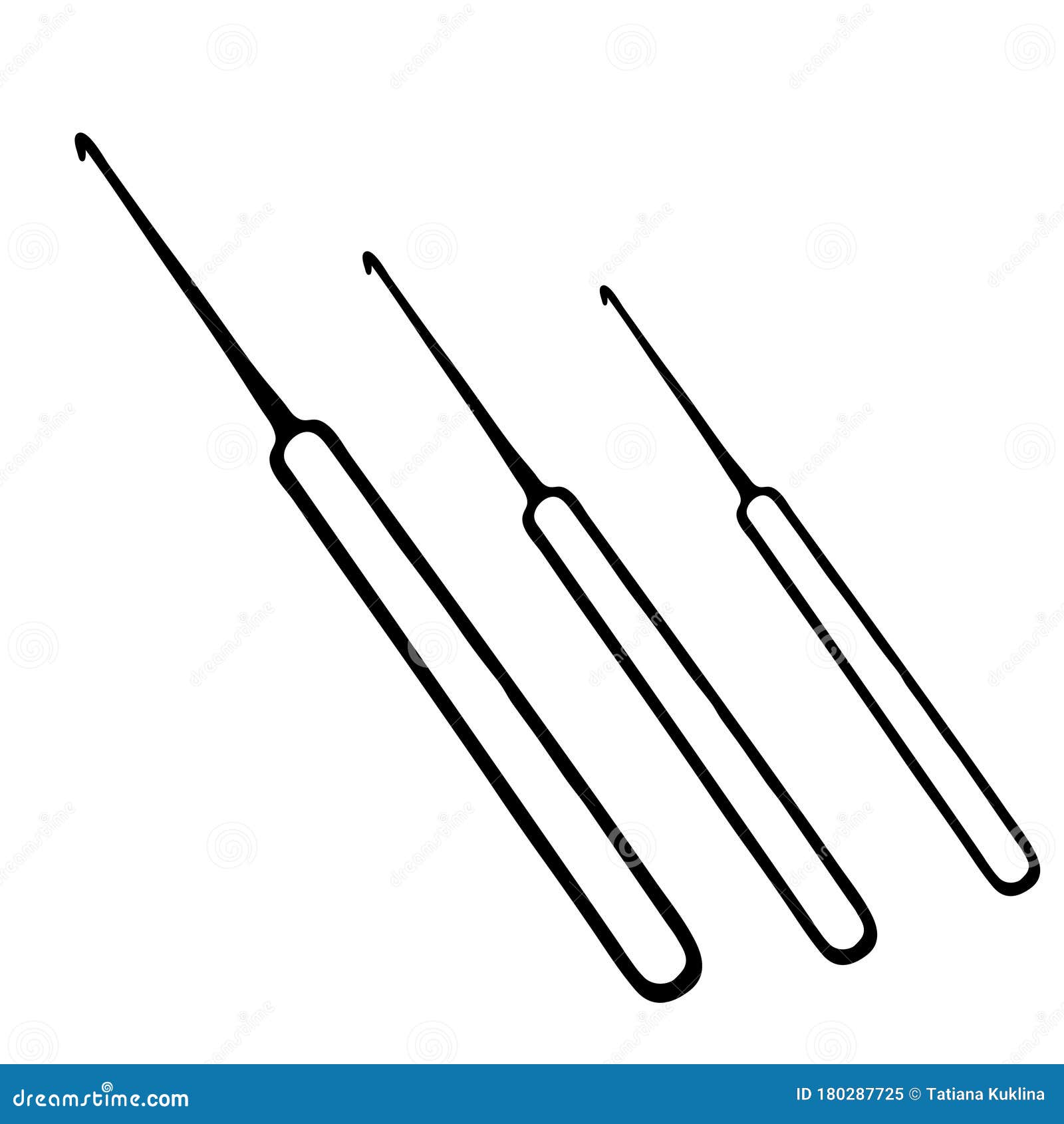 Hand-draw Black Vector Illustration Of Set Of Metallic Crochet Hooks ...