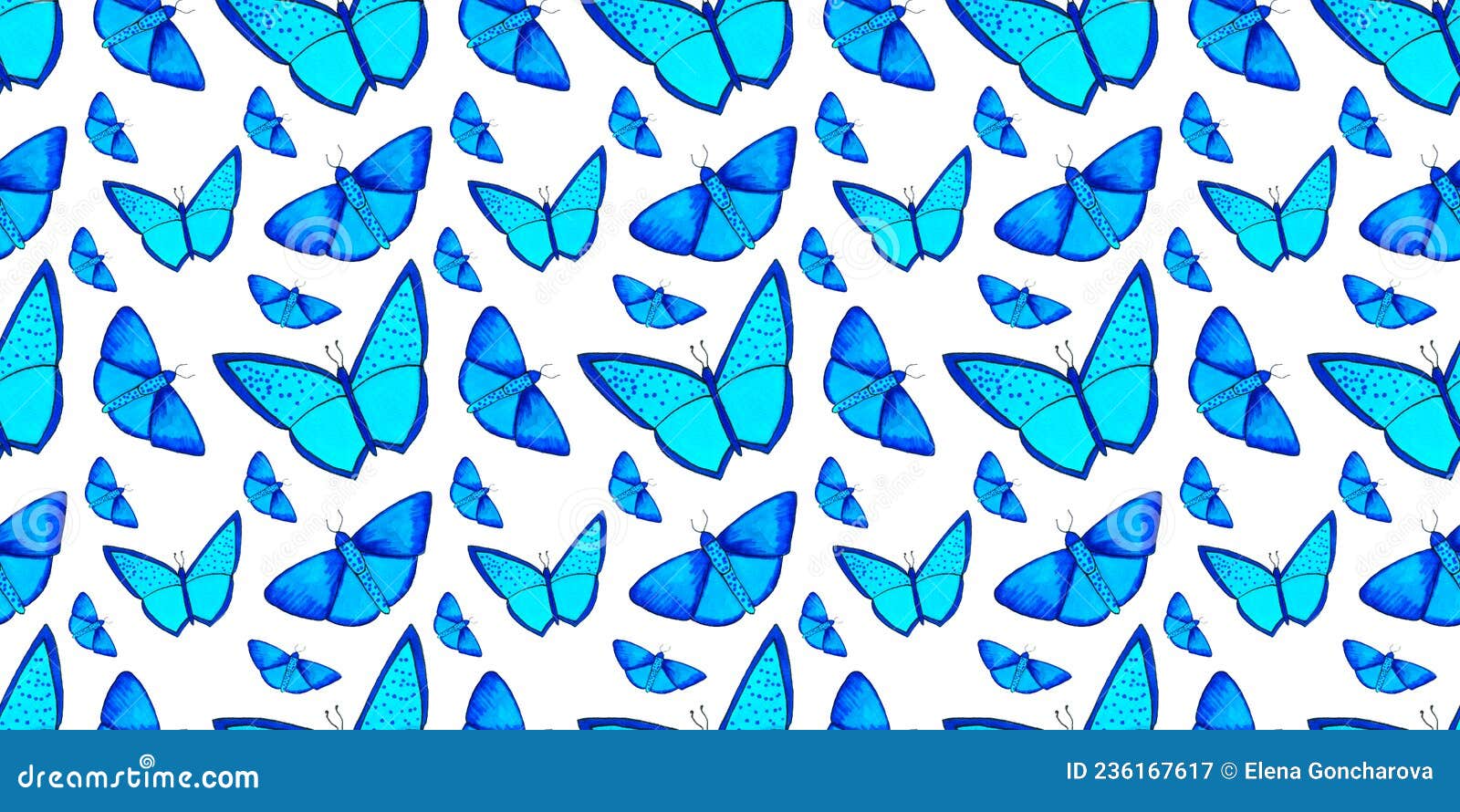 Hand Draw Blue Butterfly Seamless Pattern Stock Image - Image of style ...