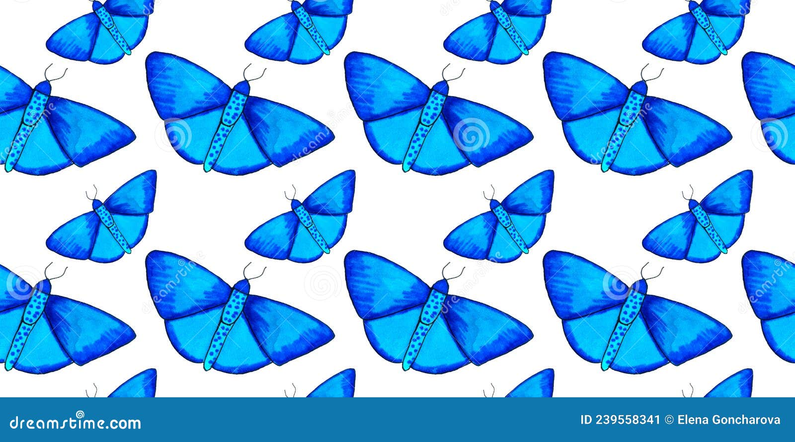 Hand Draw Blue Butterfly Seamless Pattern Stock Illustration ...