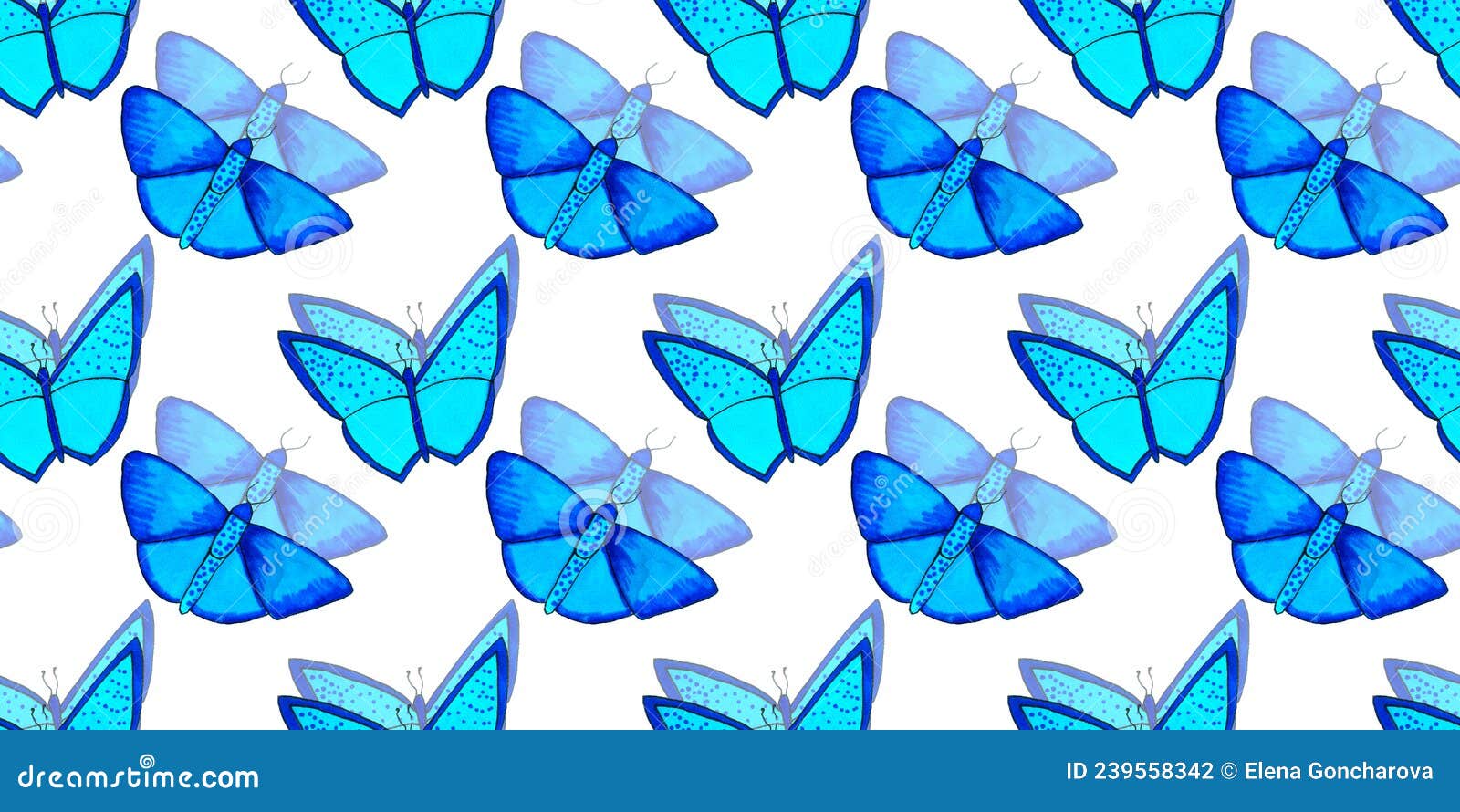 Hand Draw Blue Butterfly Seamless Pattern Stock Illustration ...