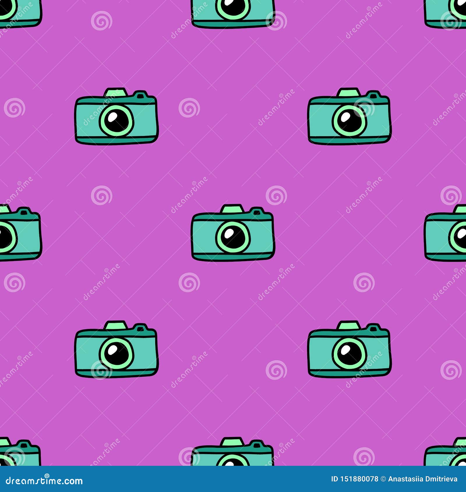 Hand Draw Camera Seamless Pattern. Vector Endless Background in Doodle ...