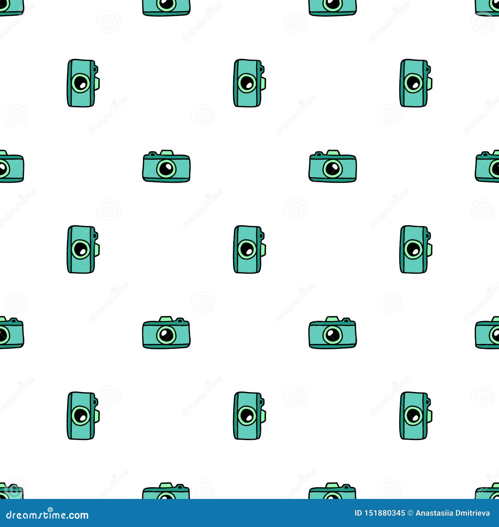 Hand Draw Camera Seamless Pattern. Vector Endless Background in Doodle ...