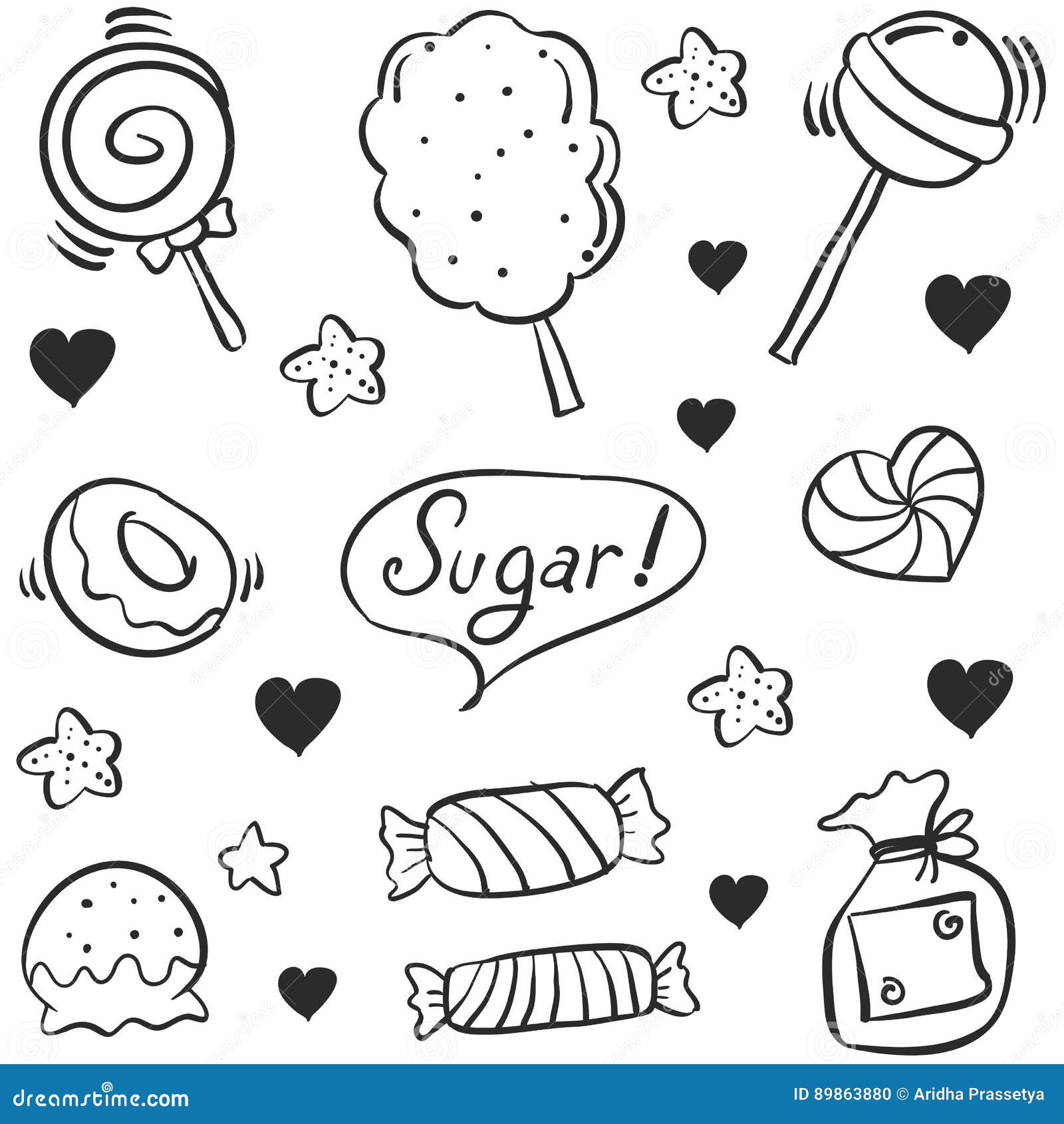 Hand Draw Candy Various Doodle Style Stock Vector - Illustration of ...