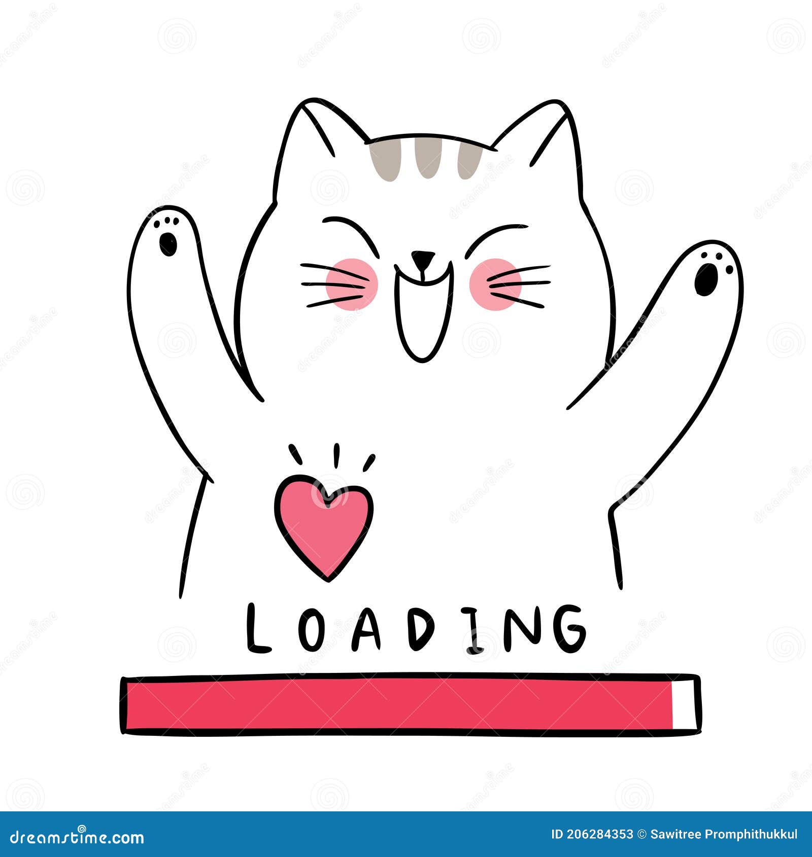 Hand Draw Cartoon Cute Valentine Day, Cat Loading Heart Vector. Stock ...