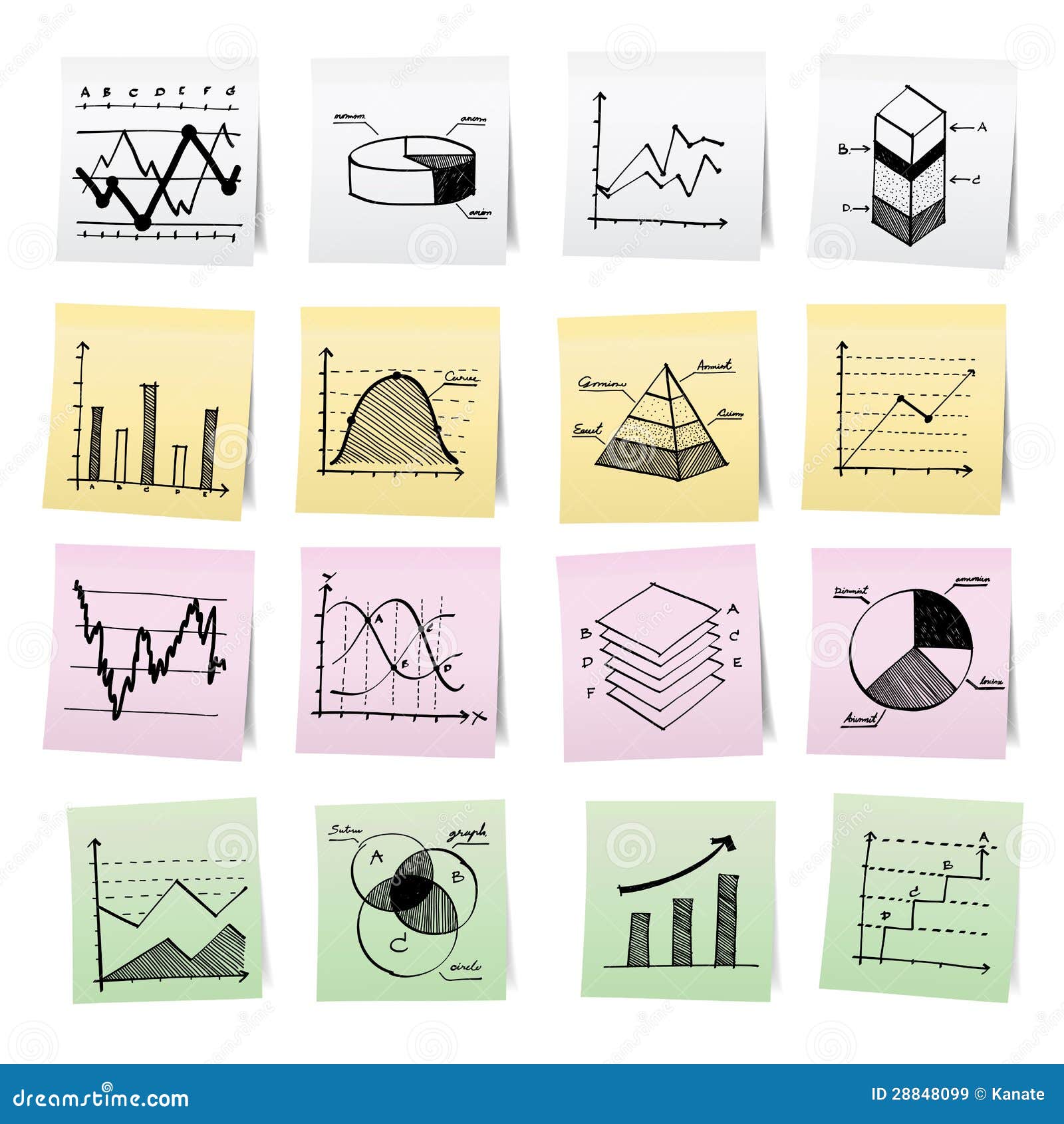 Hand Draw Cartoon on Paper Note Stickers. Stock Vector - Illustration ...