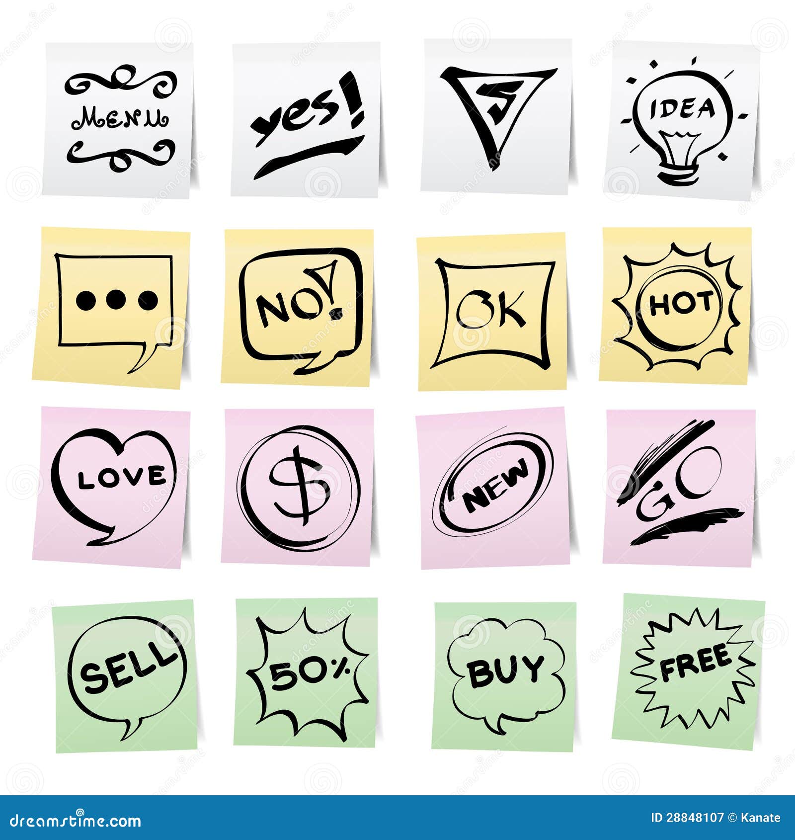 Note Stickers Isolated On White Background. Post Paper Sticky Tape Set ...