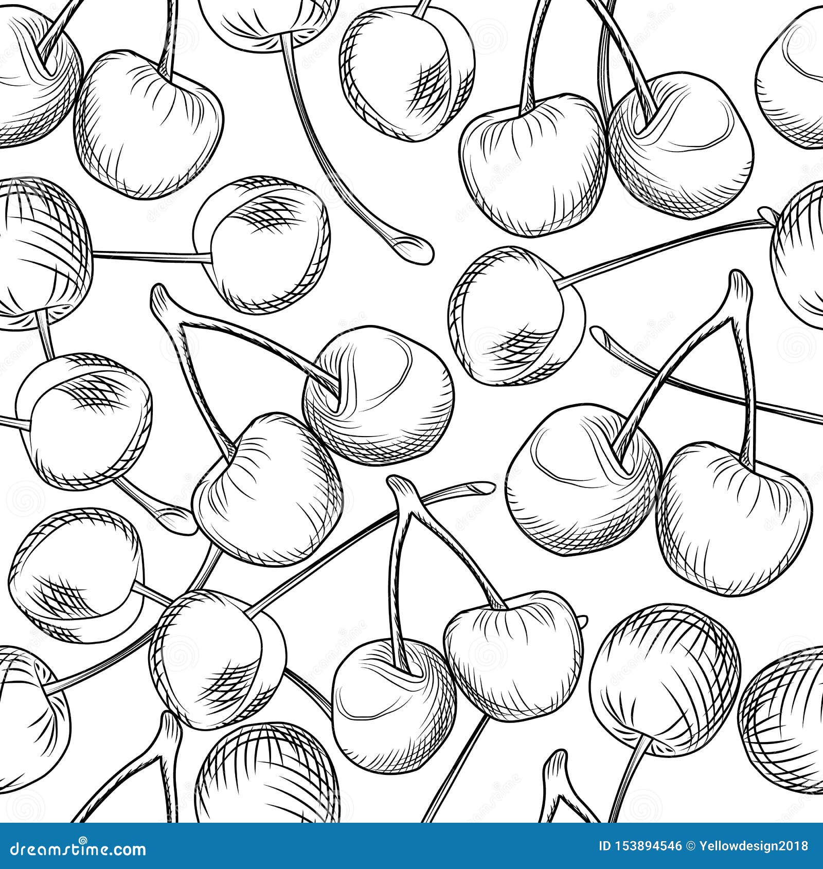 Hand Draw Cherries Seamless Pattern on a White Background. Engraving ...