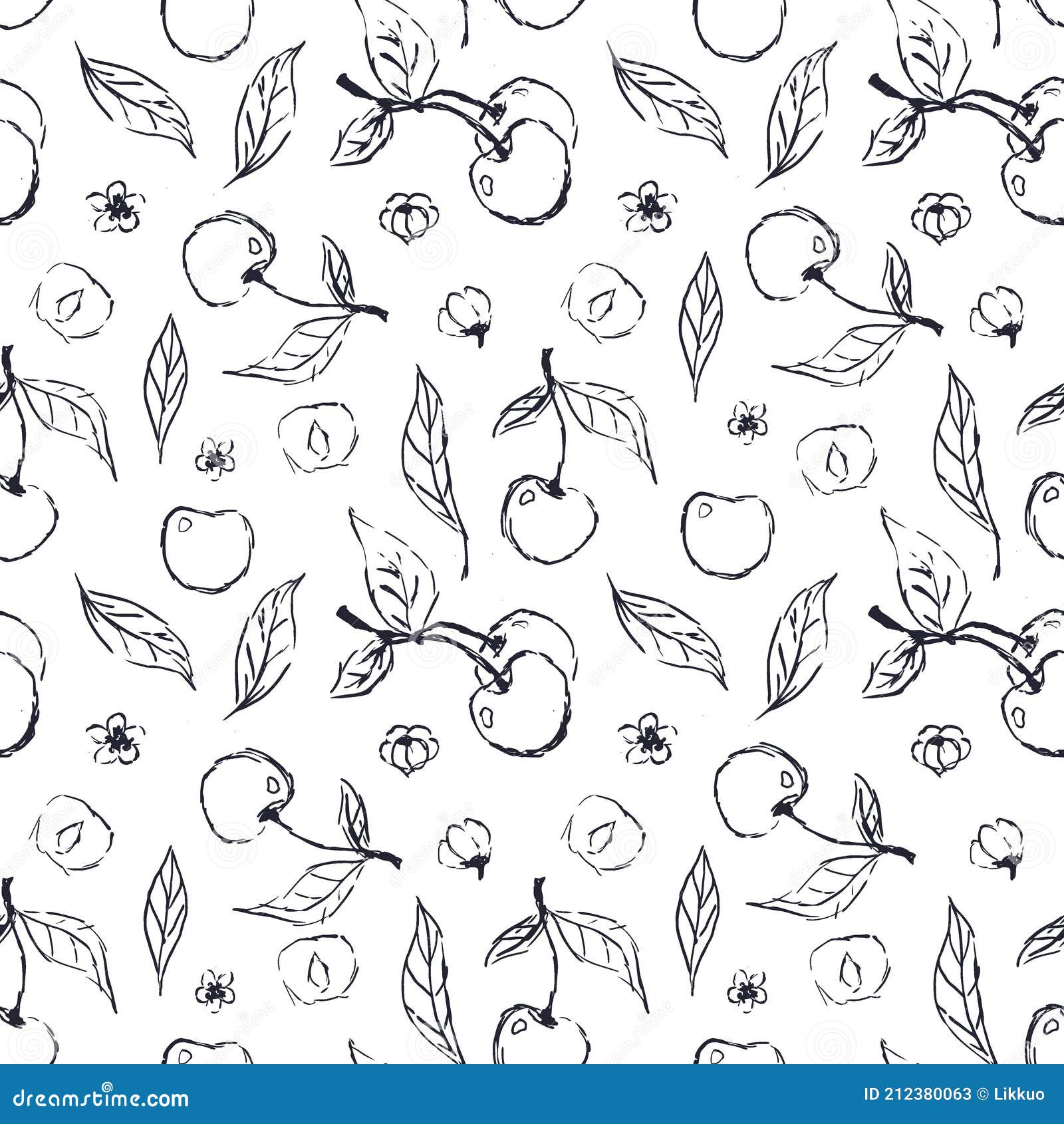 Hand Draw Cherry Seamless Pattern Background Wallpaper. Cute Seamless ...