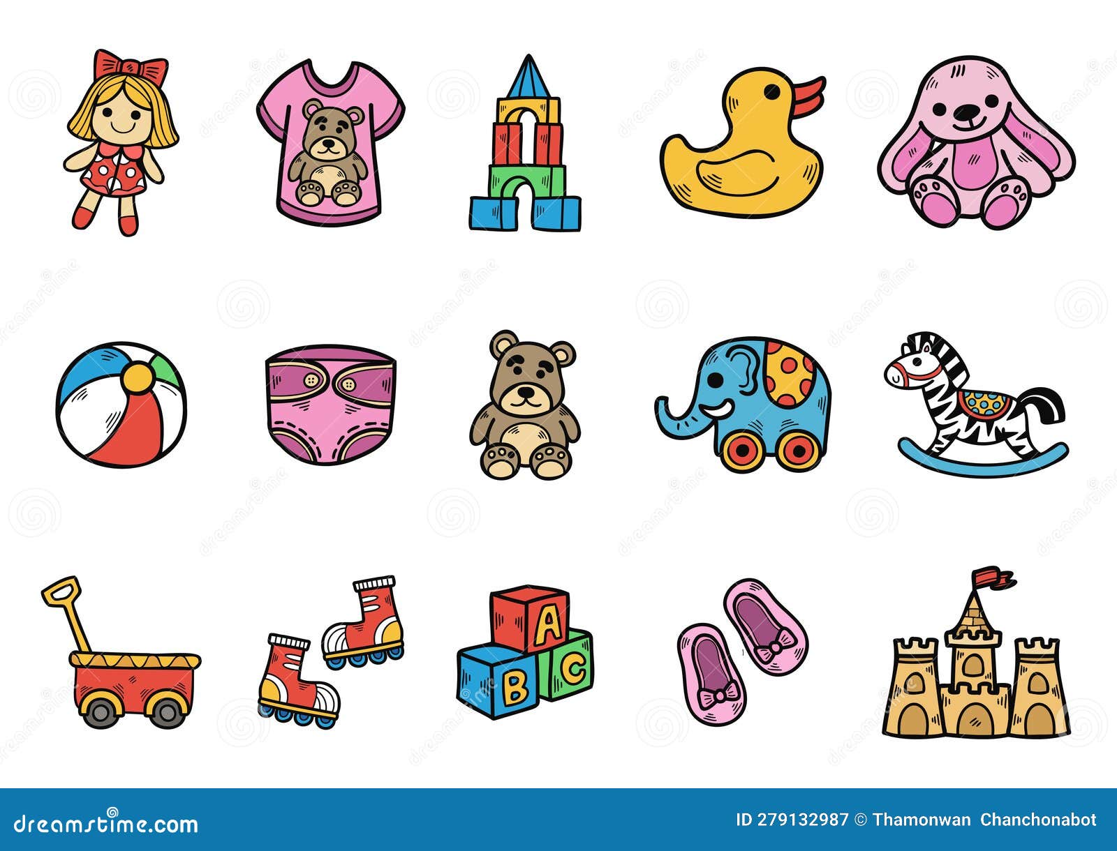 Hand Draw Childhood Toy Collection Vector Stock Vector - Illustration ...