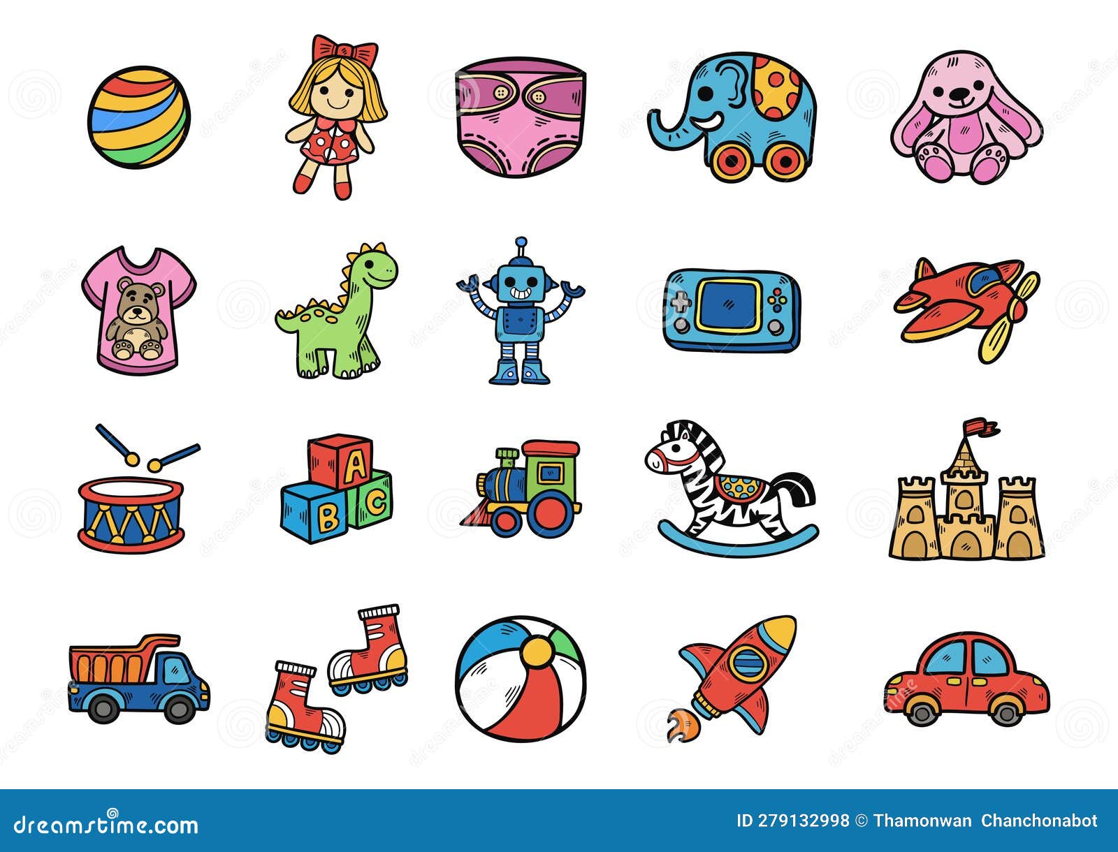 Hand Draw Childhood Toy Collection Vector Stock Vector - Illustration ...