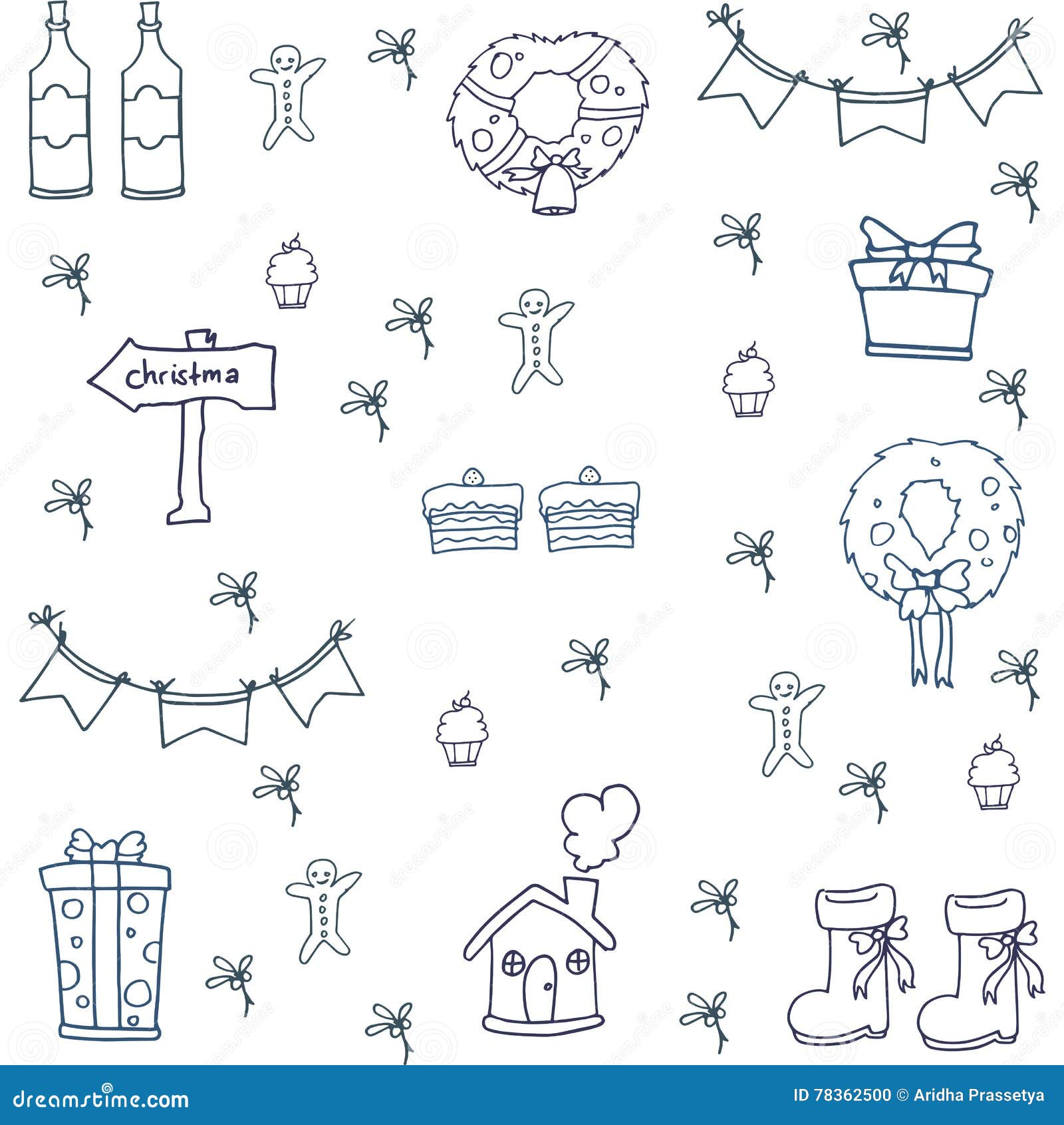 Hand Draw Christmas Object on Doodle Stock Vector - Illustration of ...