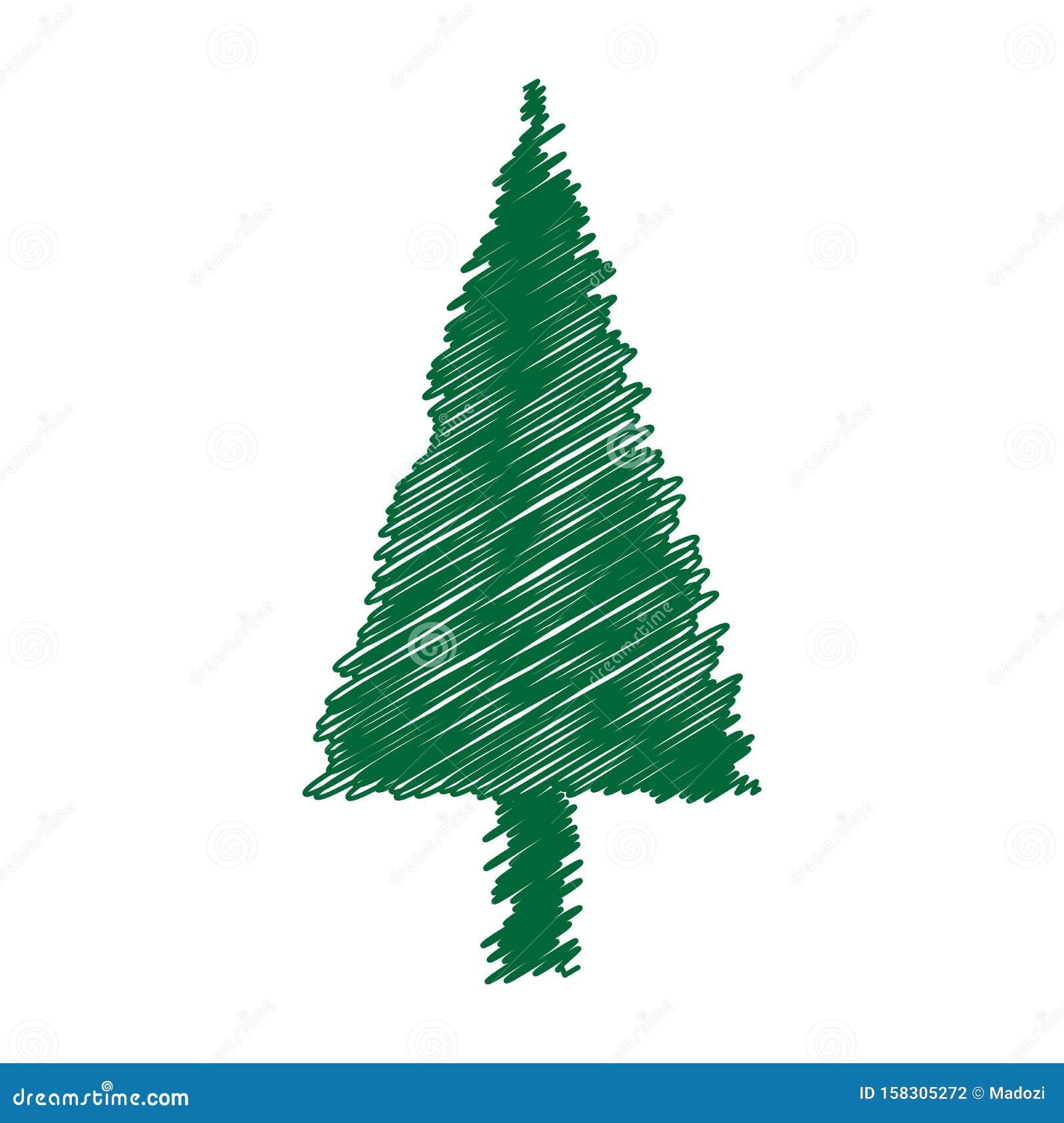 Hand draw Christmas tree stock vector. Illustration of cold - 158305272