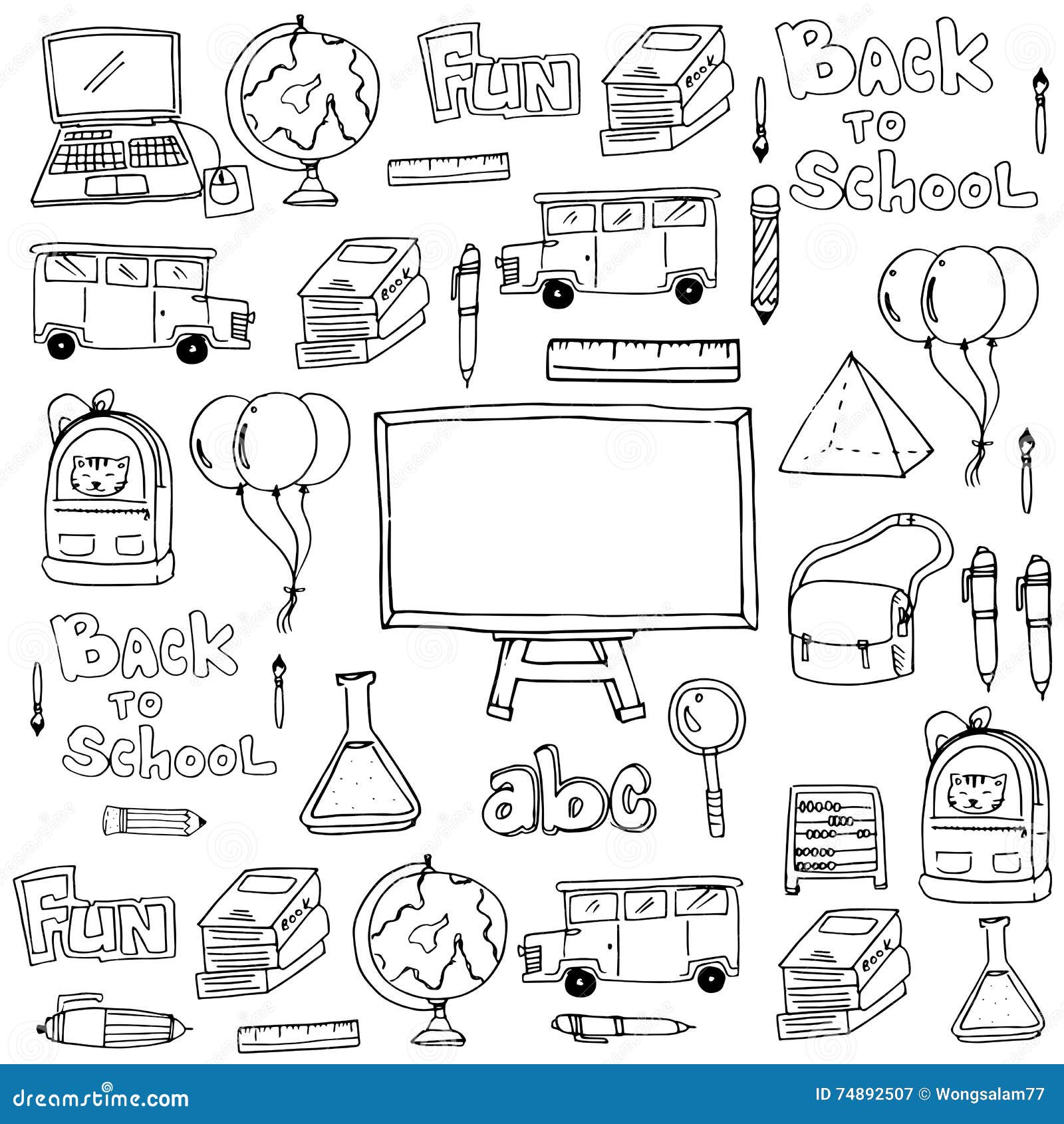 Hand Draw Classroom Supplies Doodles Stock Vector - Illustration of ...