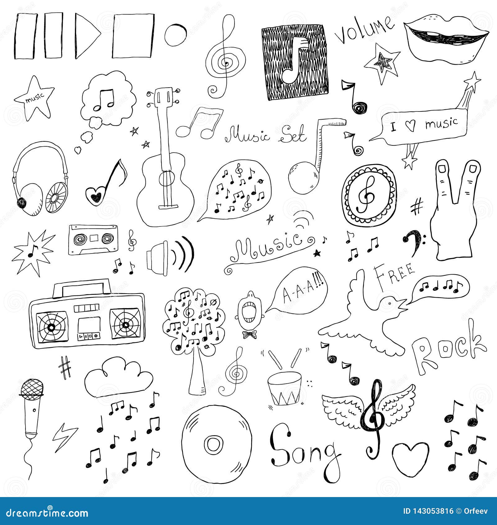 Hand Draw Collection of Music Signs Set Stock Vector - Illustration of ...