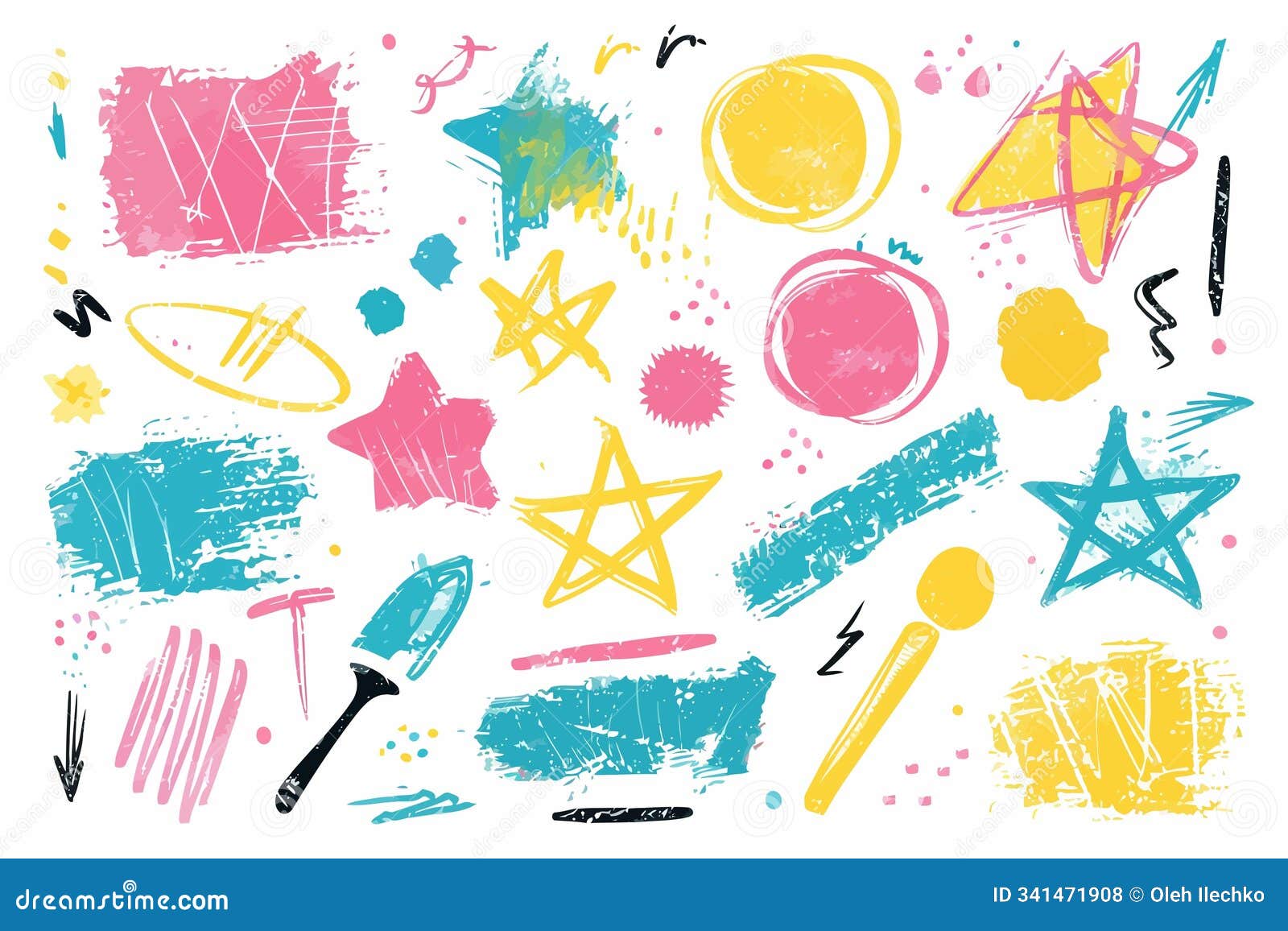 Hand Draw Colorful Grunge Scribble Shapes Isolated Stock Vector ...