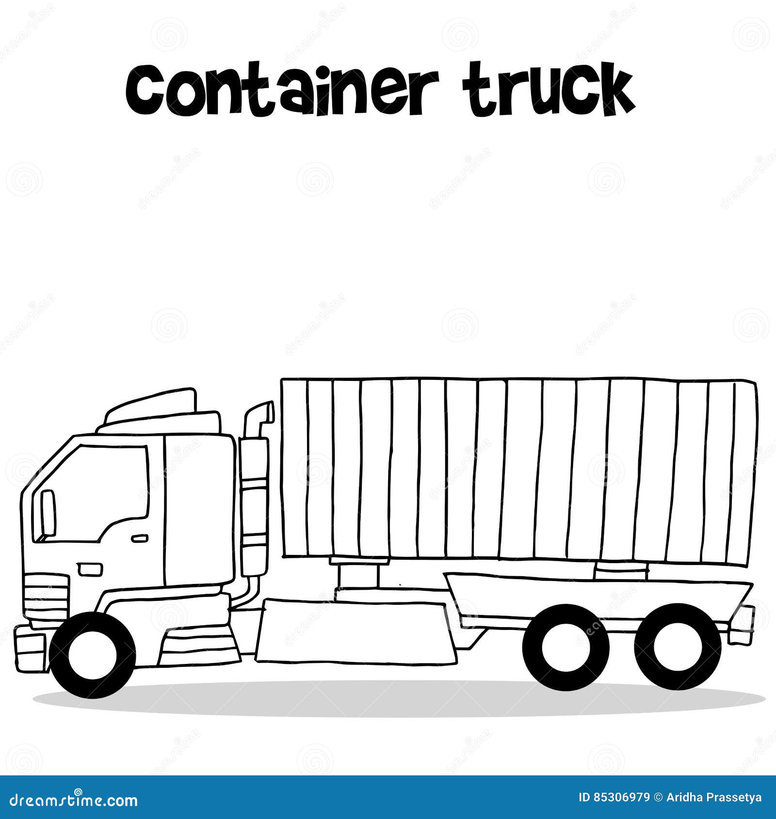 Hand Draw of Container Truck Stock Vector - Illustration of side, heavy ...