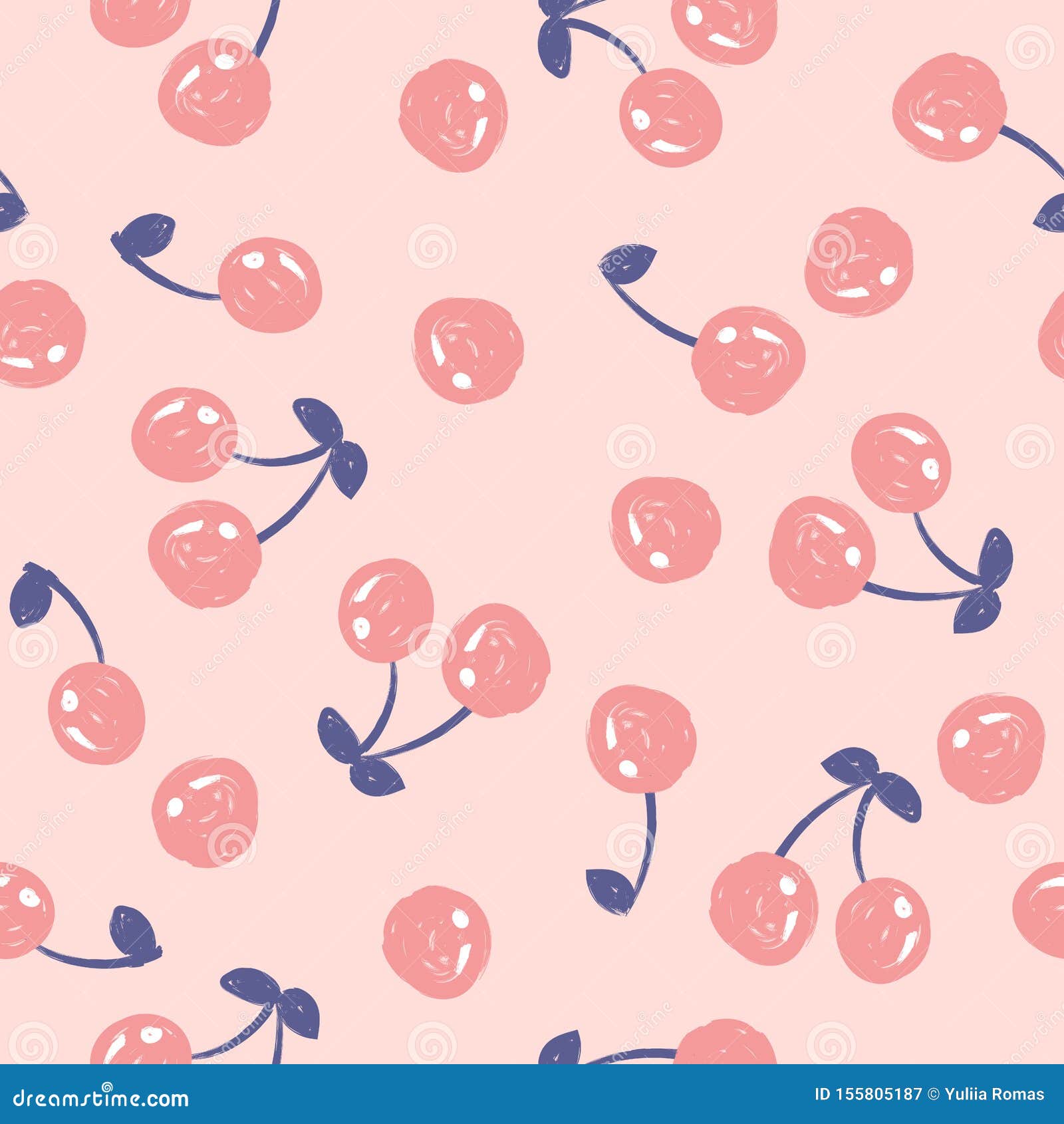 Hand Draw Cute Seamless Pattern with Cherry on Pink Background. Stock ...