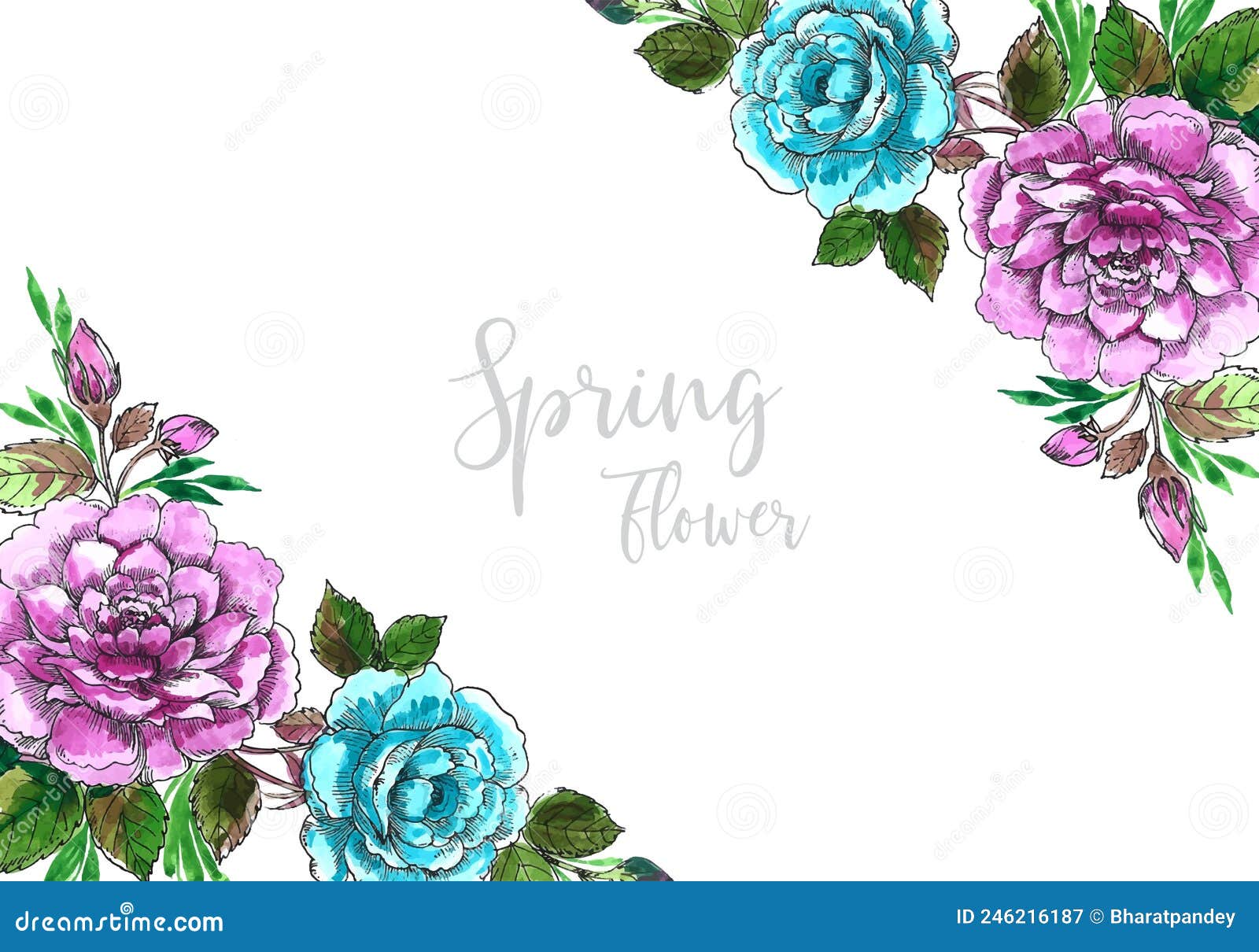 Hand Draw Decorative Colorful Spring Flowers Design Illustration Stock ...