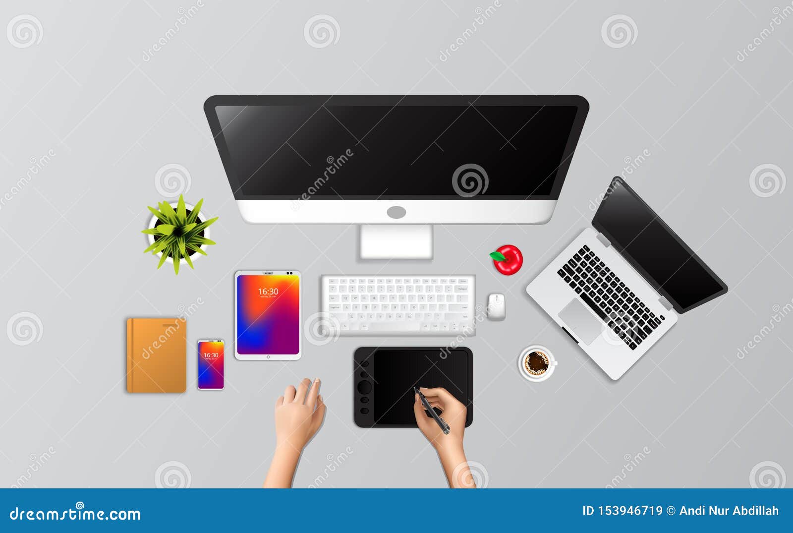 Hand Draw Designer Full Computer Setup Laptop, Drawing Tab, Phone ...