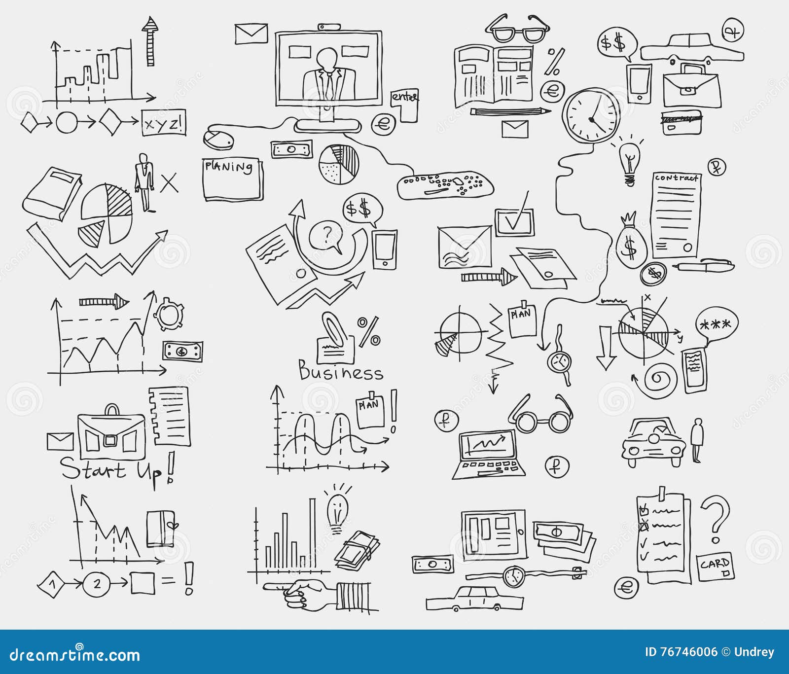 Hand Draw Doodle Elements. Business Finance Chart Graph Stock ...