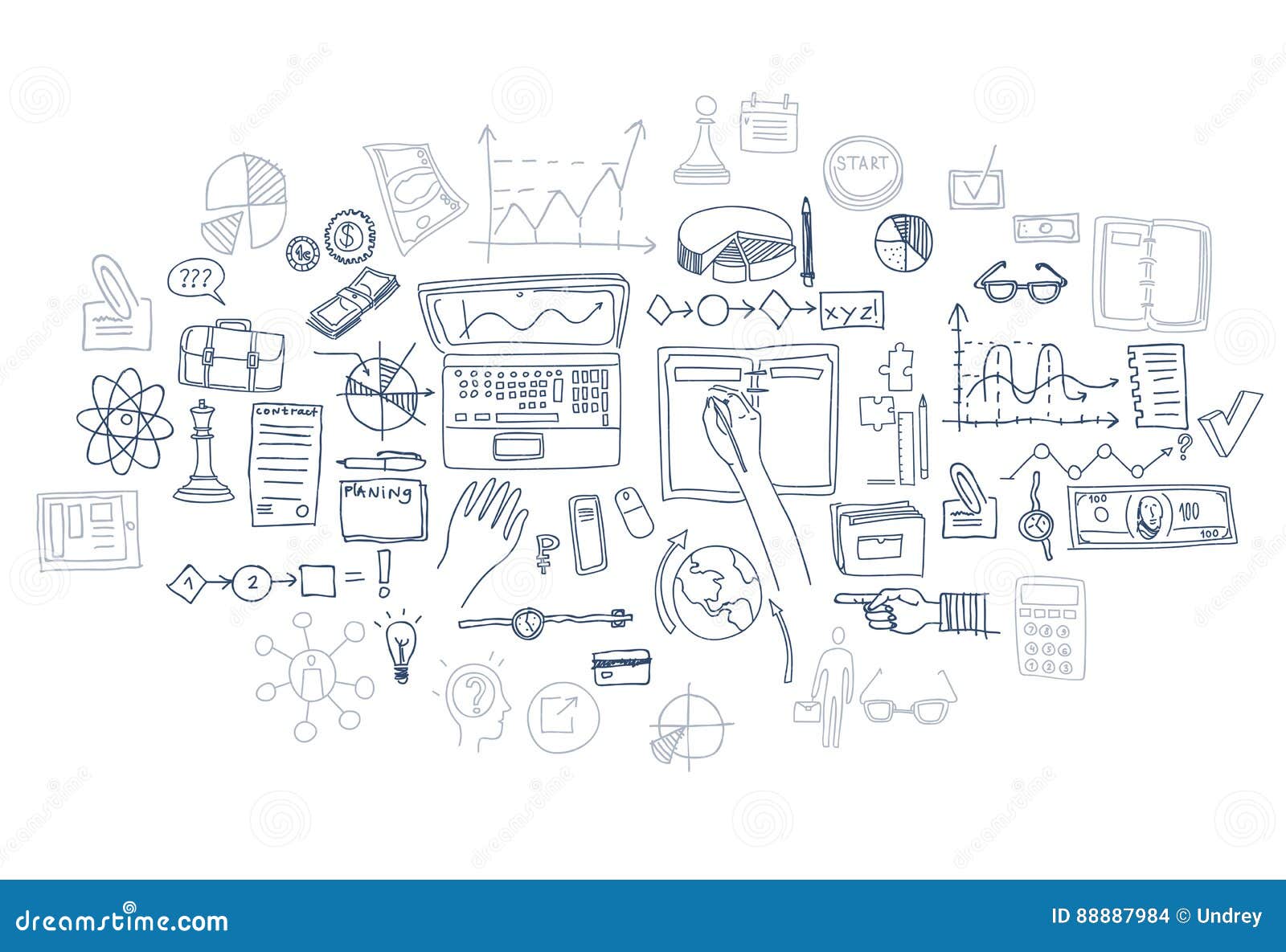 Hand Draw Doodle Elements. Business Finance Chart Graph Stock Vector ...