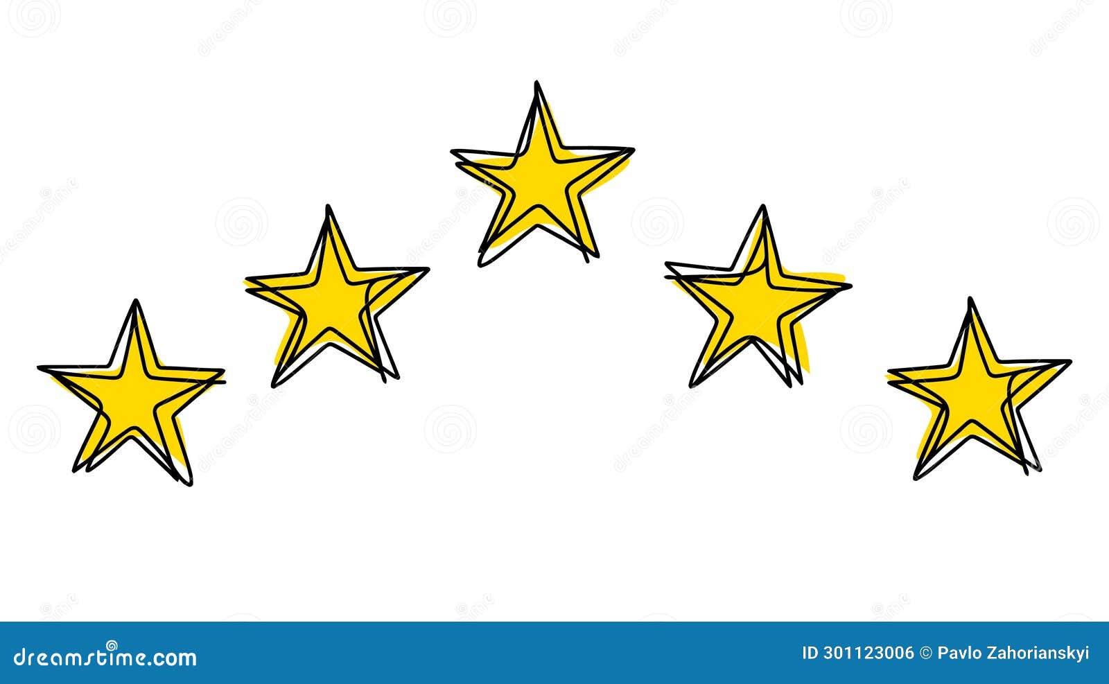 Hand Draw Doodle of Five Stars Illustration in Continuous Line Arts ...