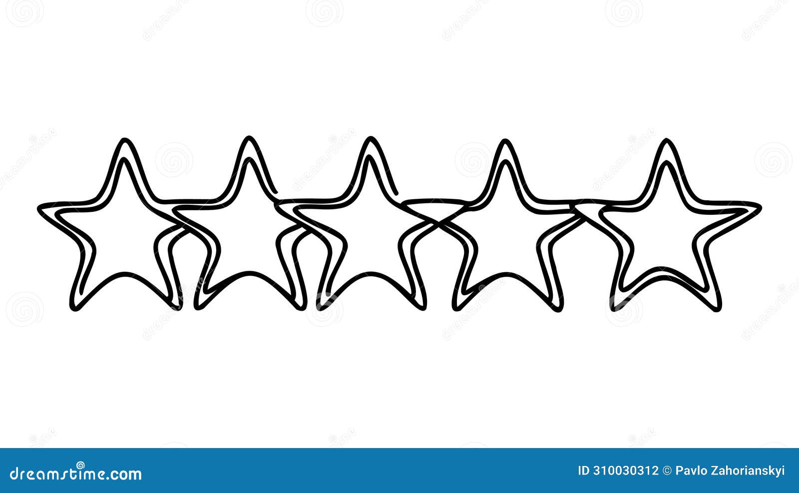 Hand Draw Doodle of Five Stars Illustration in Continuous Line Arts ...