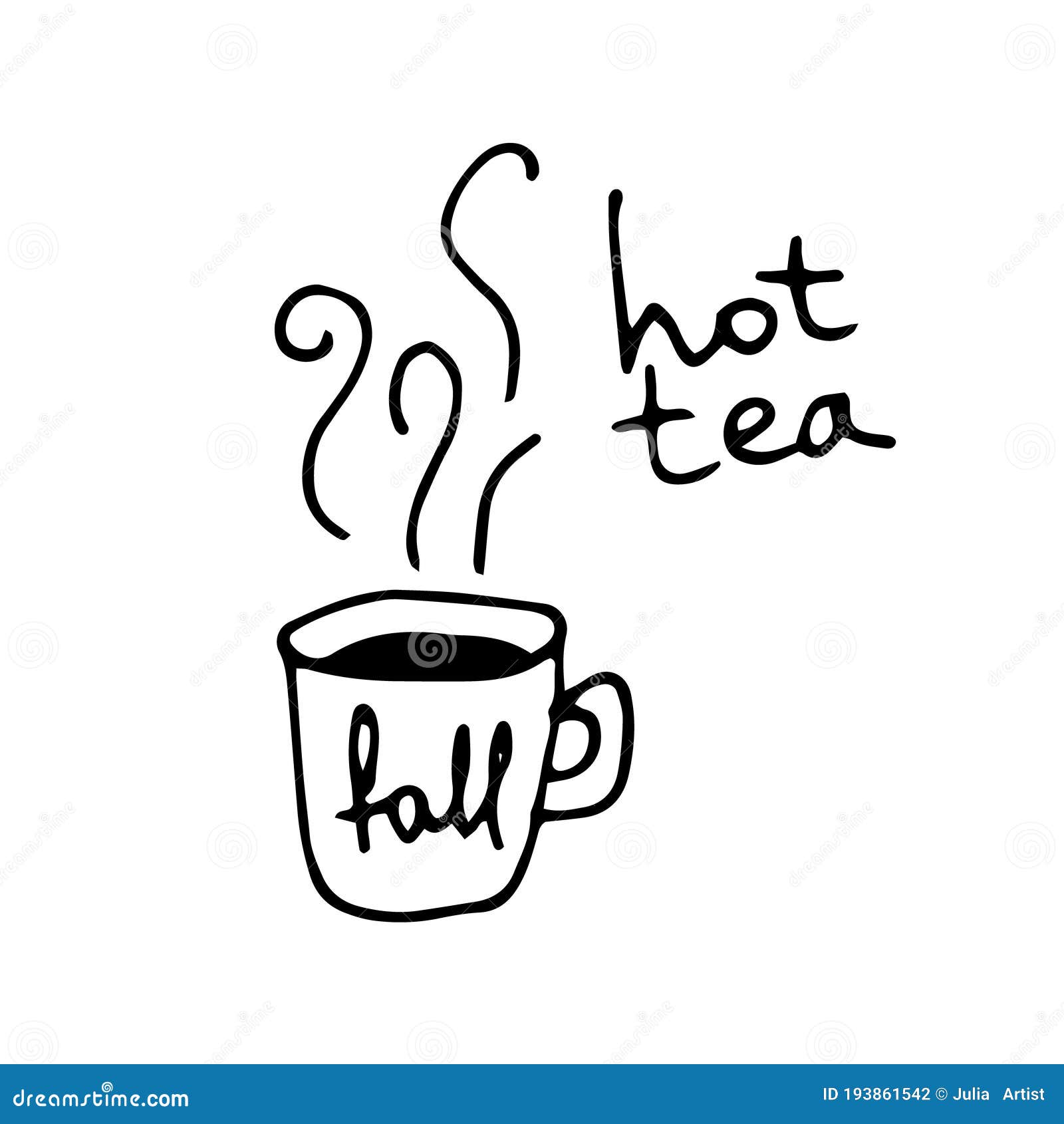 Hand Draw Doodle Hot Cup of Tea Stock Vector - Illustration of shop ...