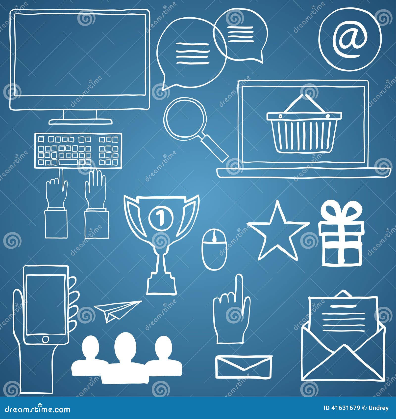 Hand Draw Doodle Icons. Concept Internet, Work, Stock Vector ...