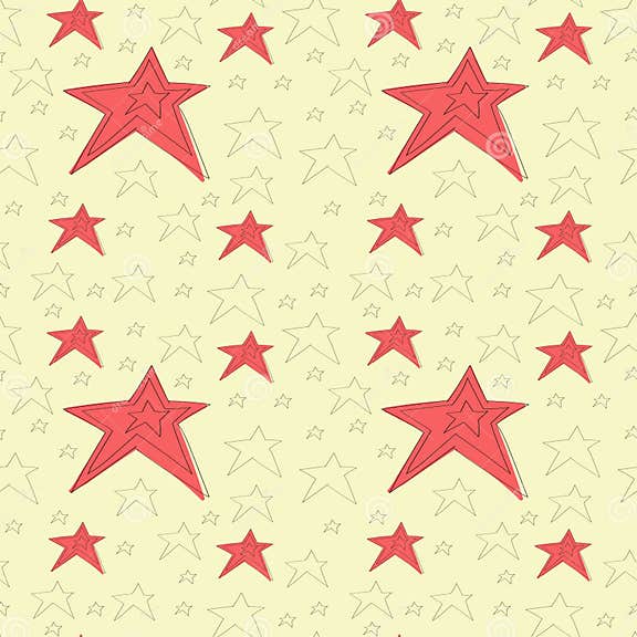 Hand Draw Doodle Stars Illustration in Continuous Line and Red Color ...
