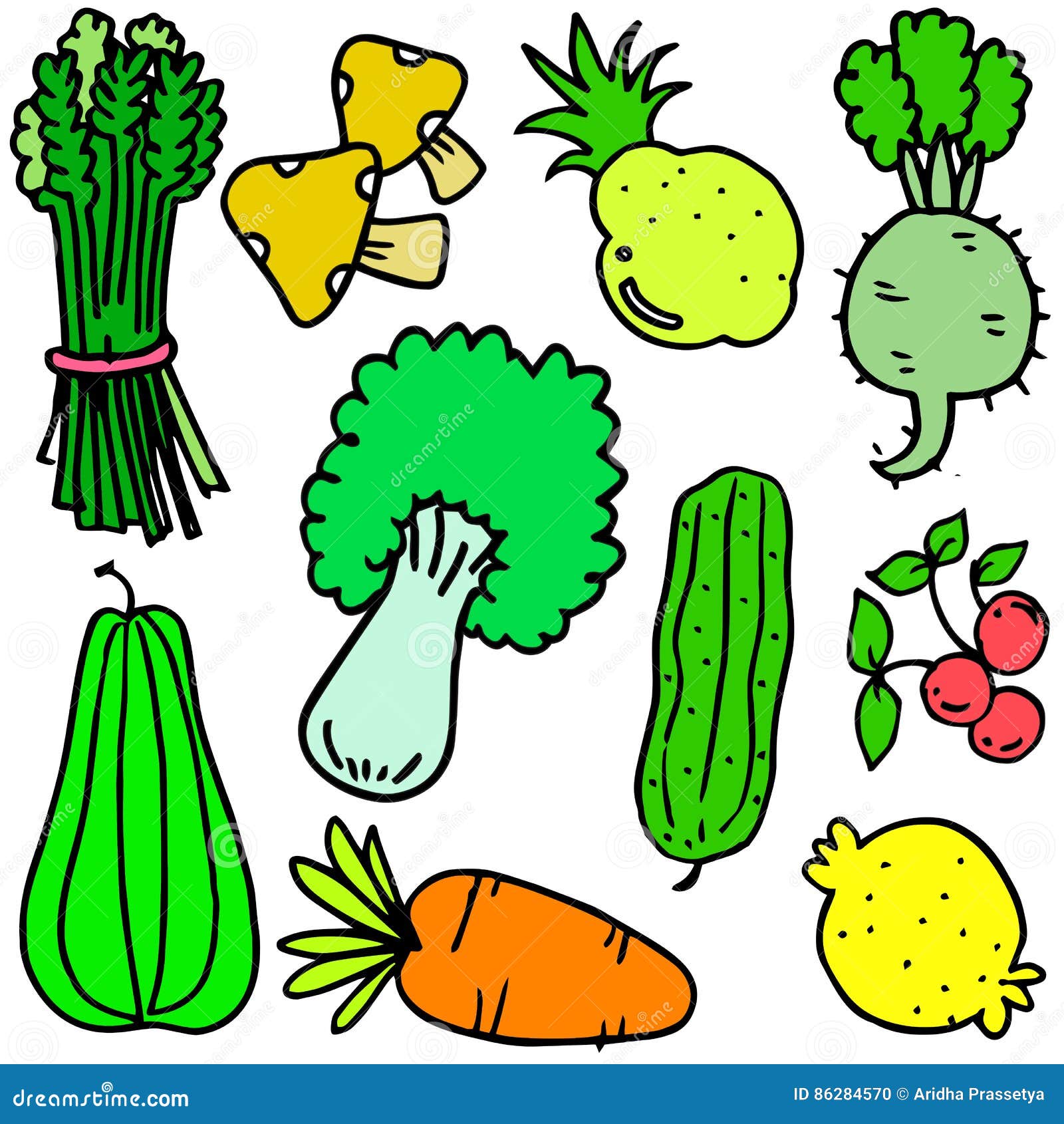 Hand Draw Doodle Vegetable Set Stock Vector - Illustration of white ...
