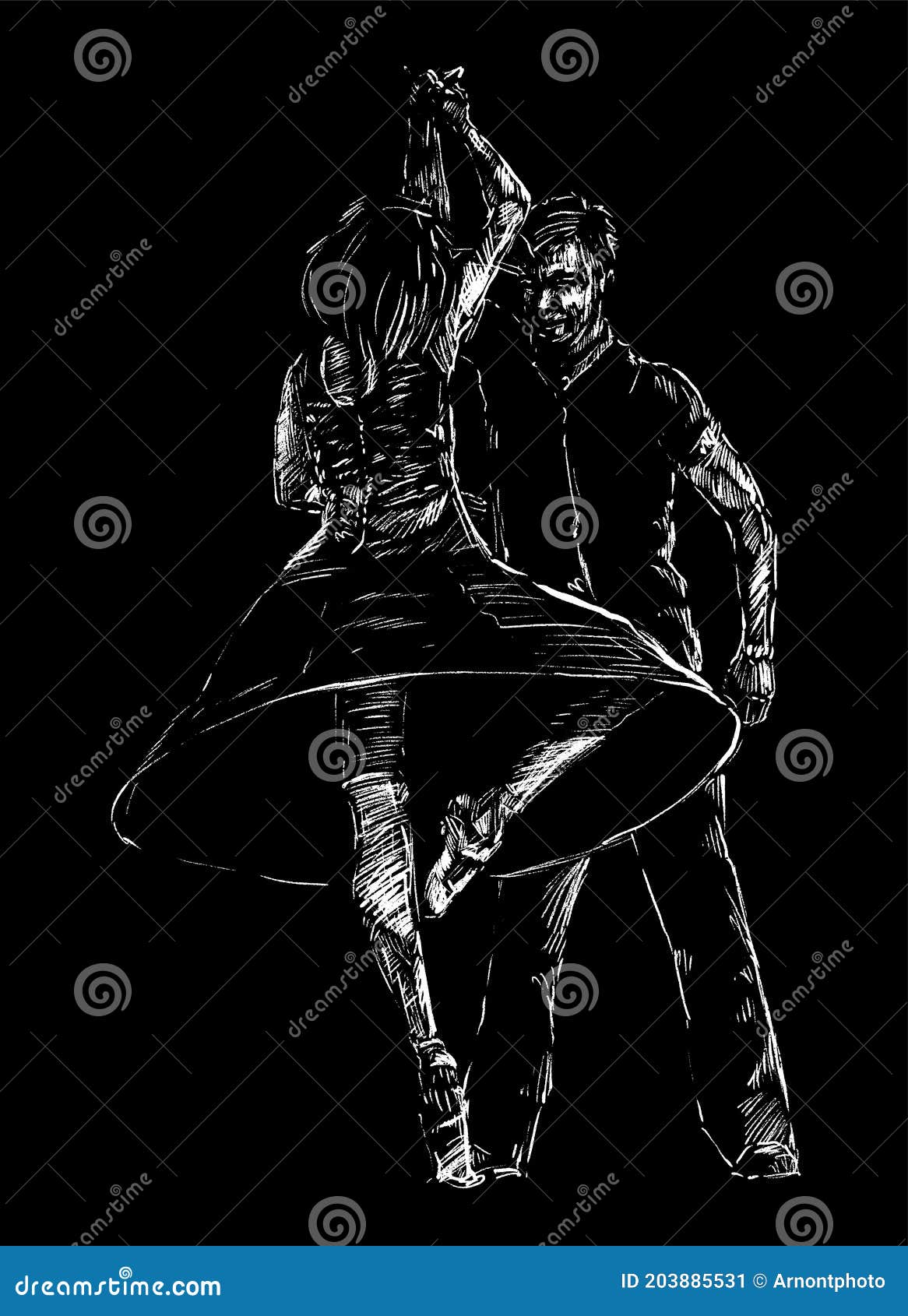 Hand Draw of Duo Ballet Dancing Stock Vector - Illustration of barefoot ...
