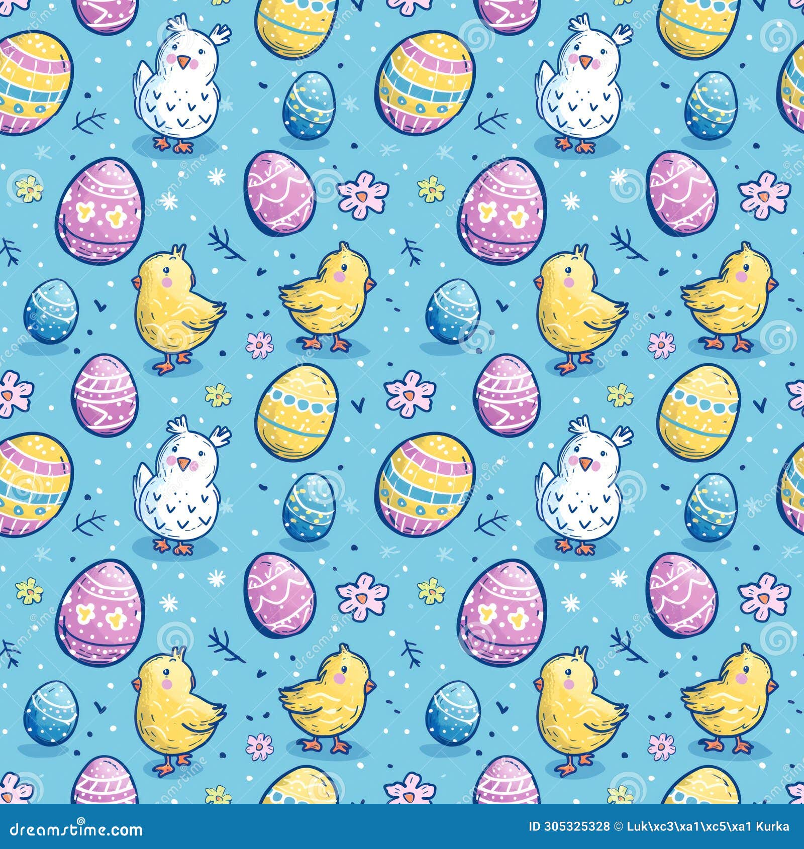 Hand Draw Easter Background with Colorful Eggs. Happy Easter Seamless ...