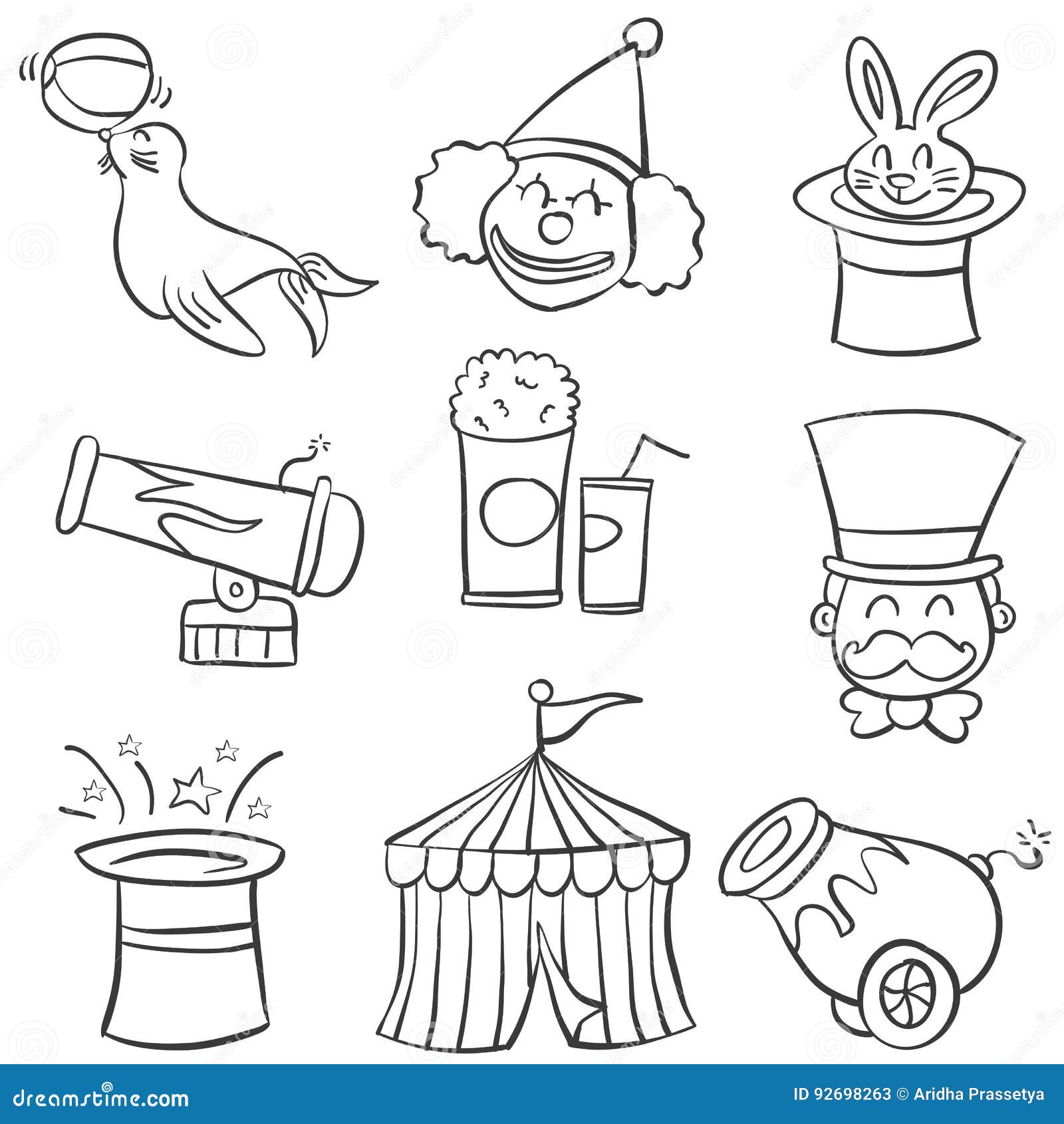 Hand Draw Element Circus of Doodles Stock Vector - Illustration of ...