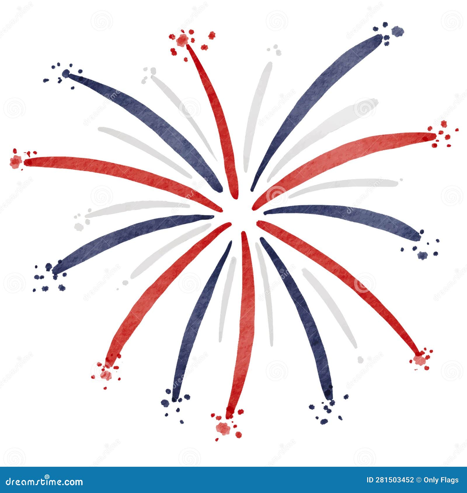 Hand Draw Firework Explosions in USA Flag Watercolor Brush Paint ...