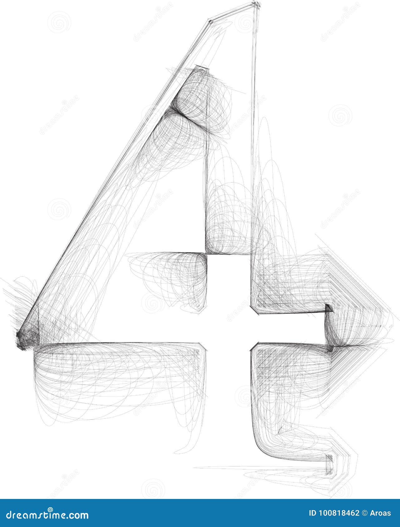 Hand draw font. NUMBER 4 stock vector. Illustration of four - 100818462