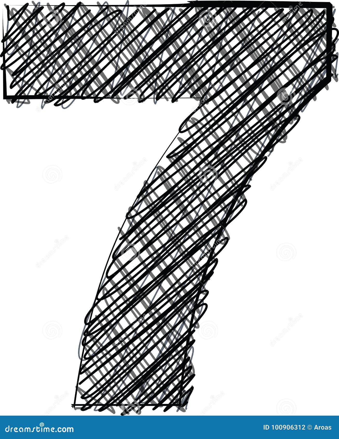 Hand draw font. NUMBER 7 stock vector. Illustration of school - 100906312