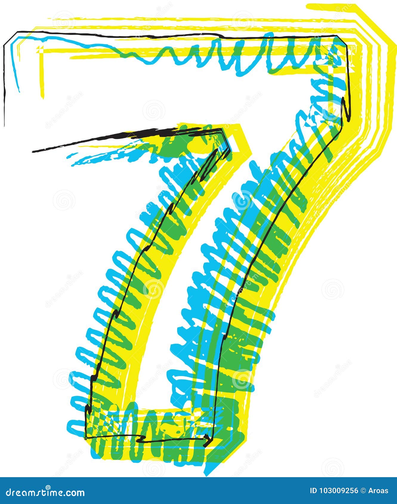 Hand draw font. NUMBER 7 stock vector. Illustration of pattern - 103009256