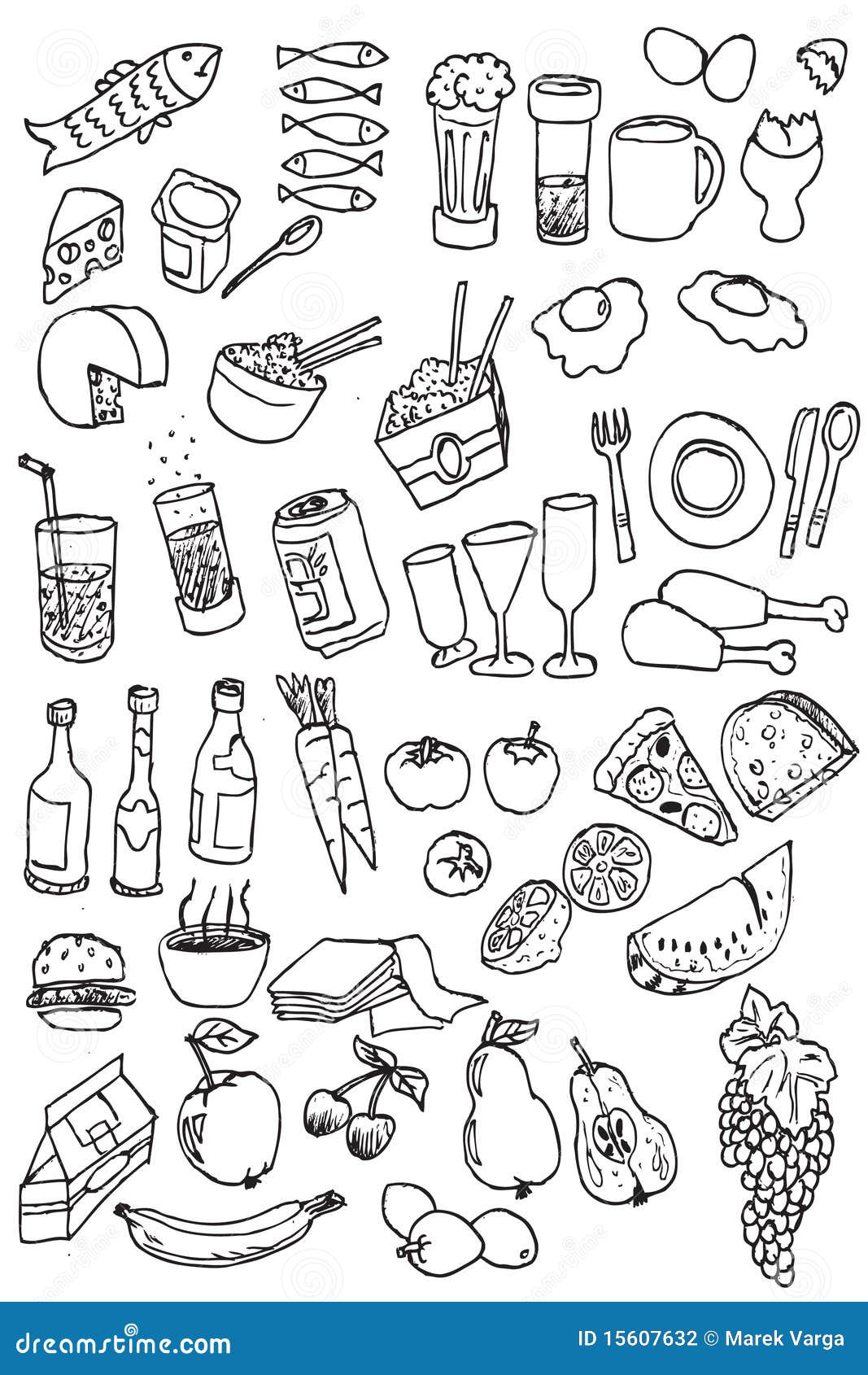 Hand Draw Food Icon Collection Stock Vector - Illustration of plate ...