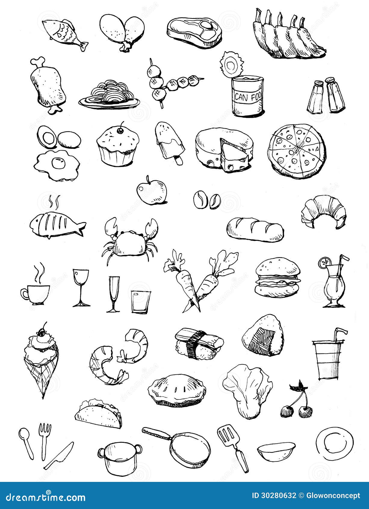 Food Icons Hand Drawn Illustration Stock Illustration - Illustration of ...